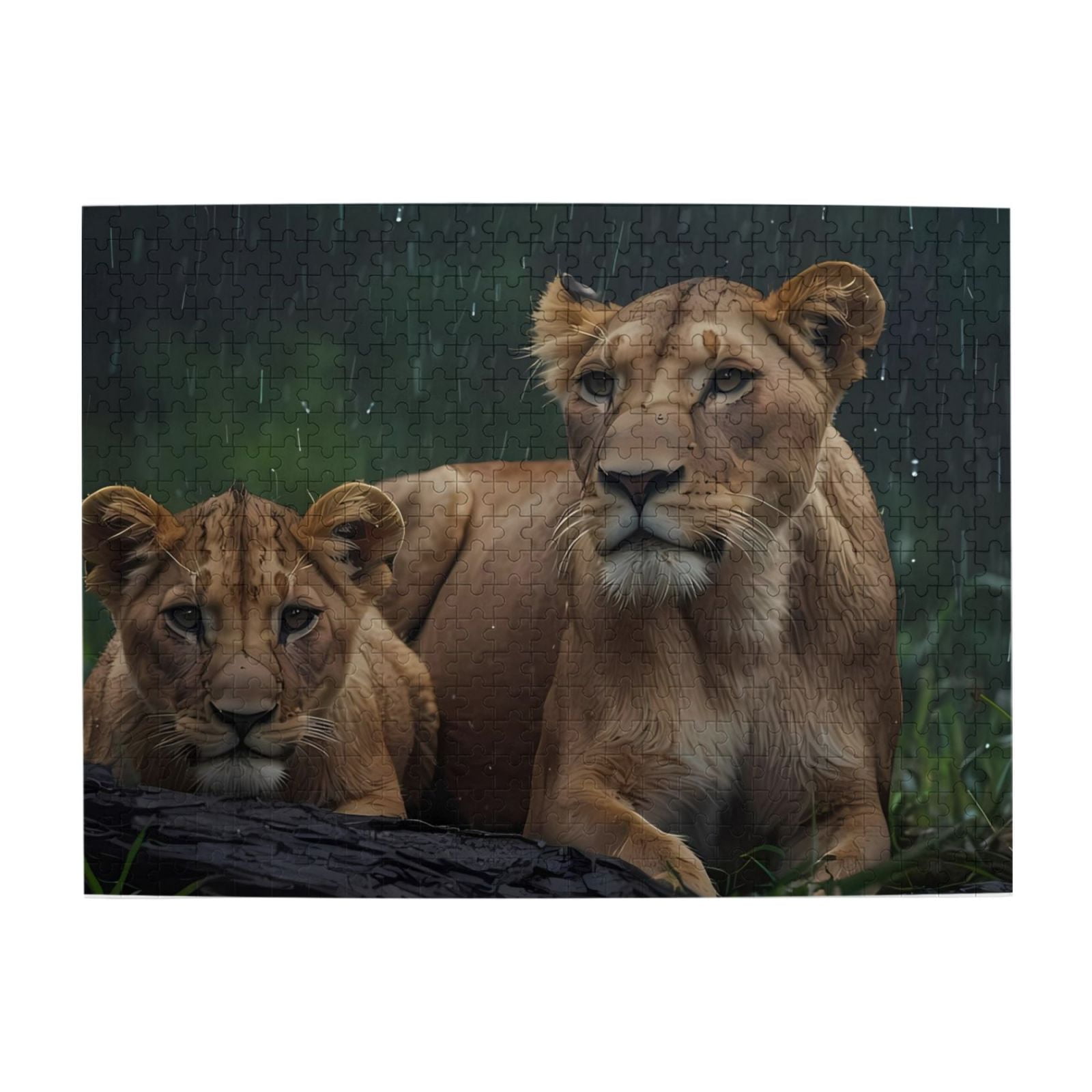 500-Piece Wooden Jigsaw Puzzle for Adults - Lion Cub And Mother Rain ...