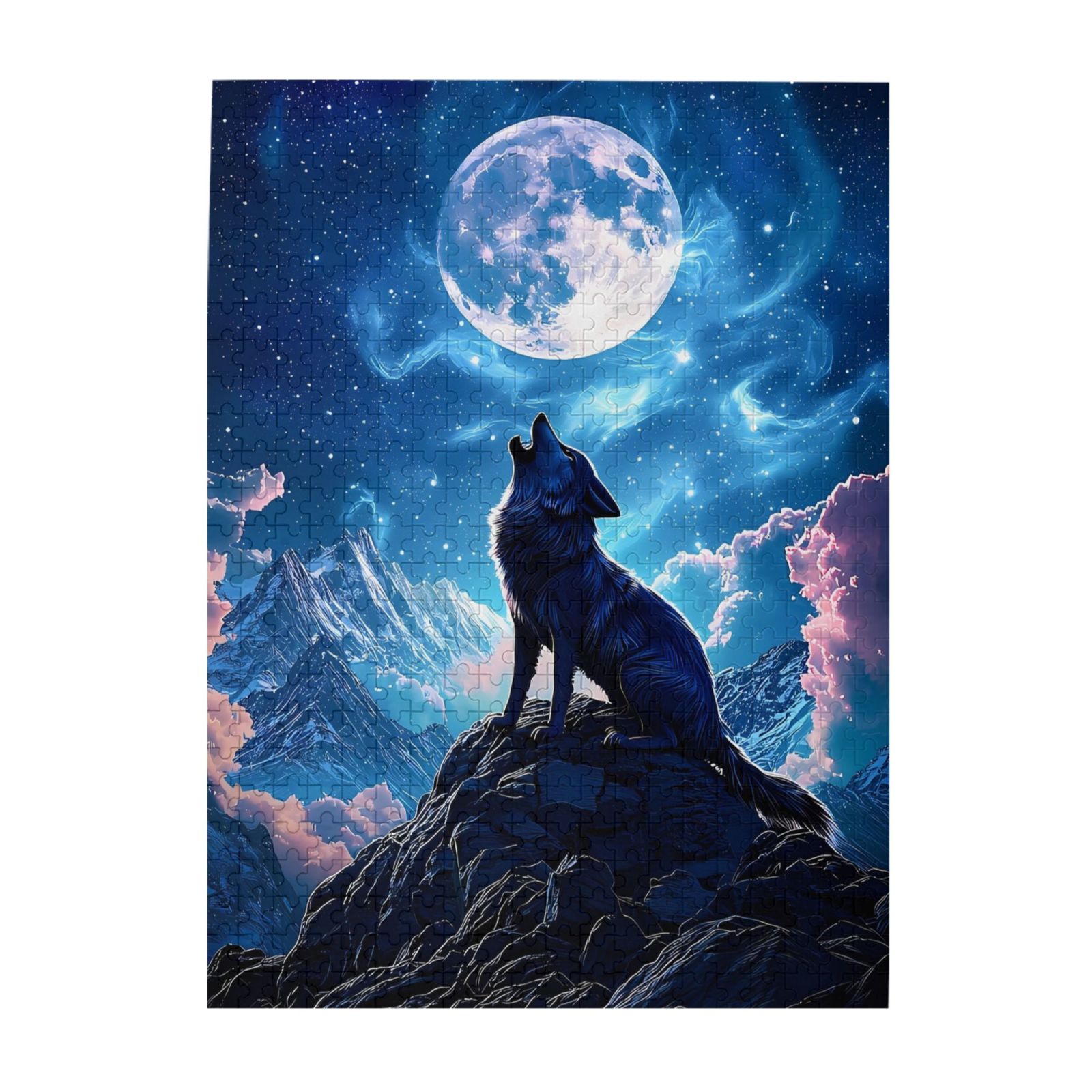 500-Piece Wooden Jigsaw Puzzle for Adults - Night Sky Wolf Moon ...