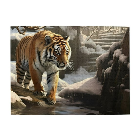 500-Piece Wooden Jigsaw Puzzle for Adults - Tiger Snow Water Forest ...
