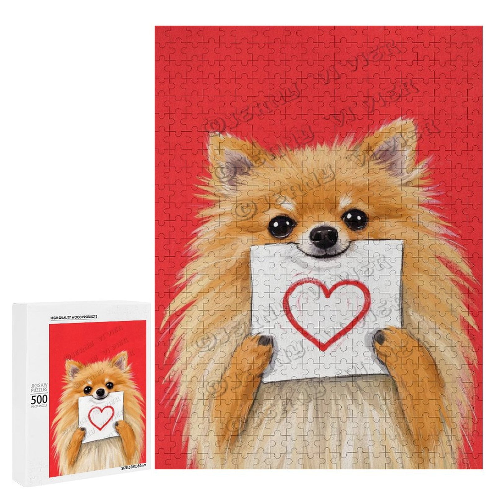 500 Piece Wooden Jigsaw Puzzle – Pomeranian With Heart Love Theme for ...