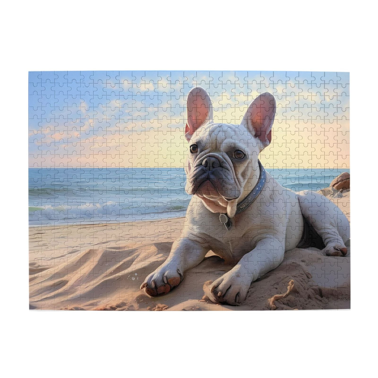 500-Piece Wooden Jigsaw Puzzle for Adults - Beach Dog Ocean Sand Collar ...