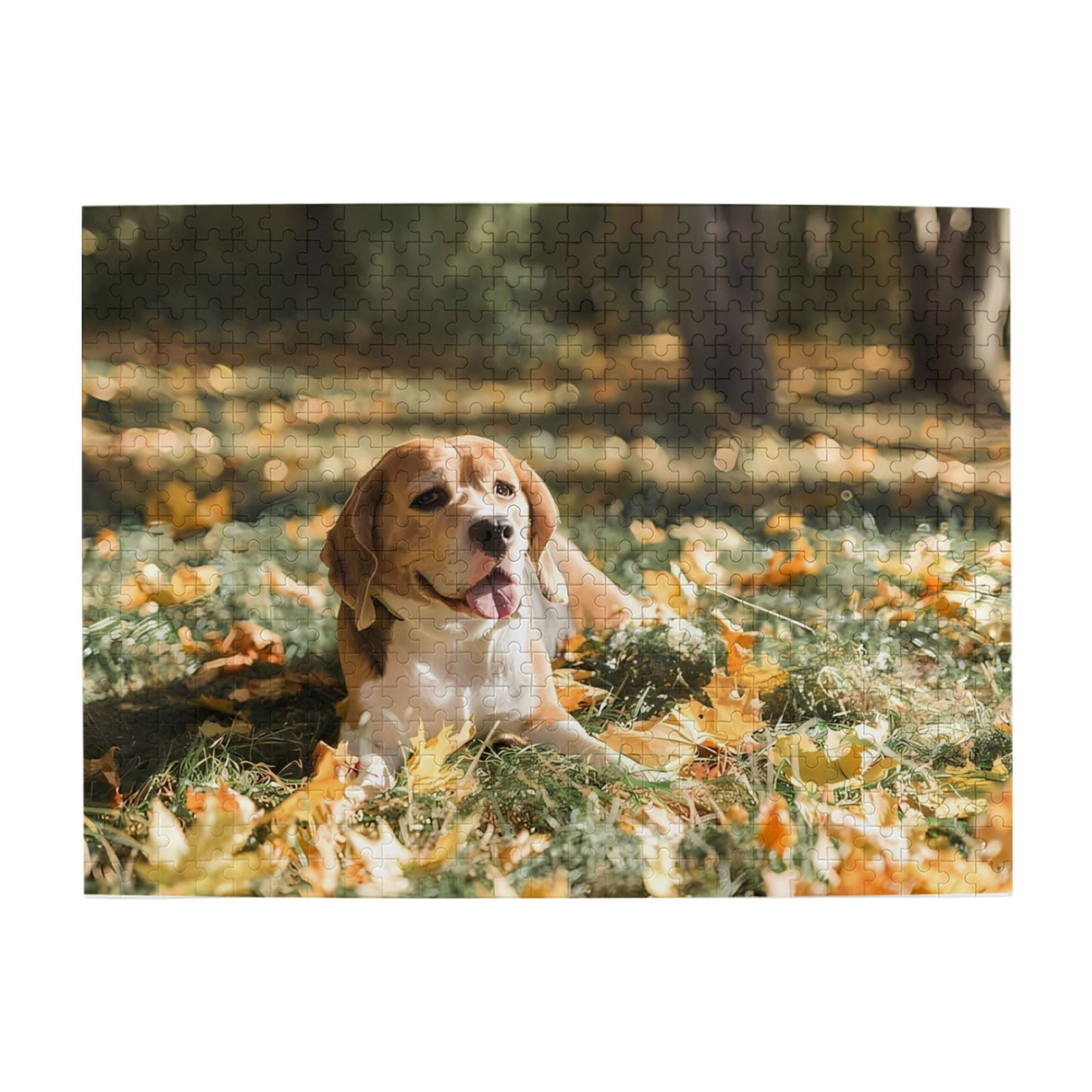 500-Piece Wooden Jigsaw Puzzle for Adults - Beagle Dog Fall Leaves ...