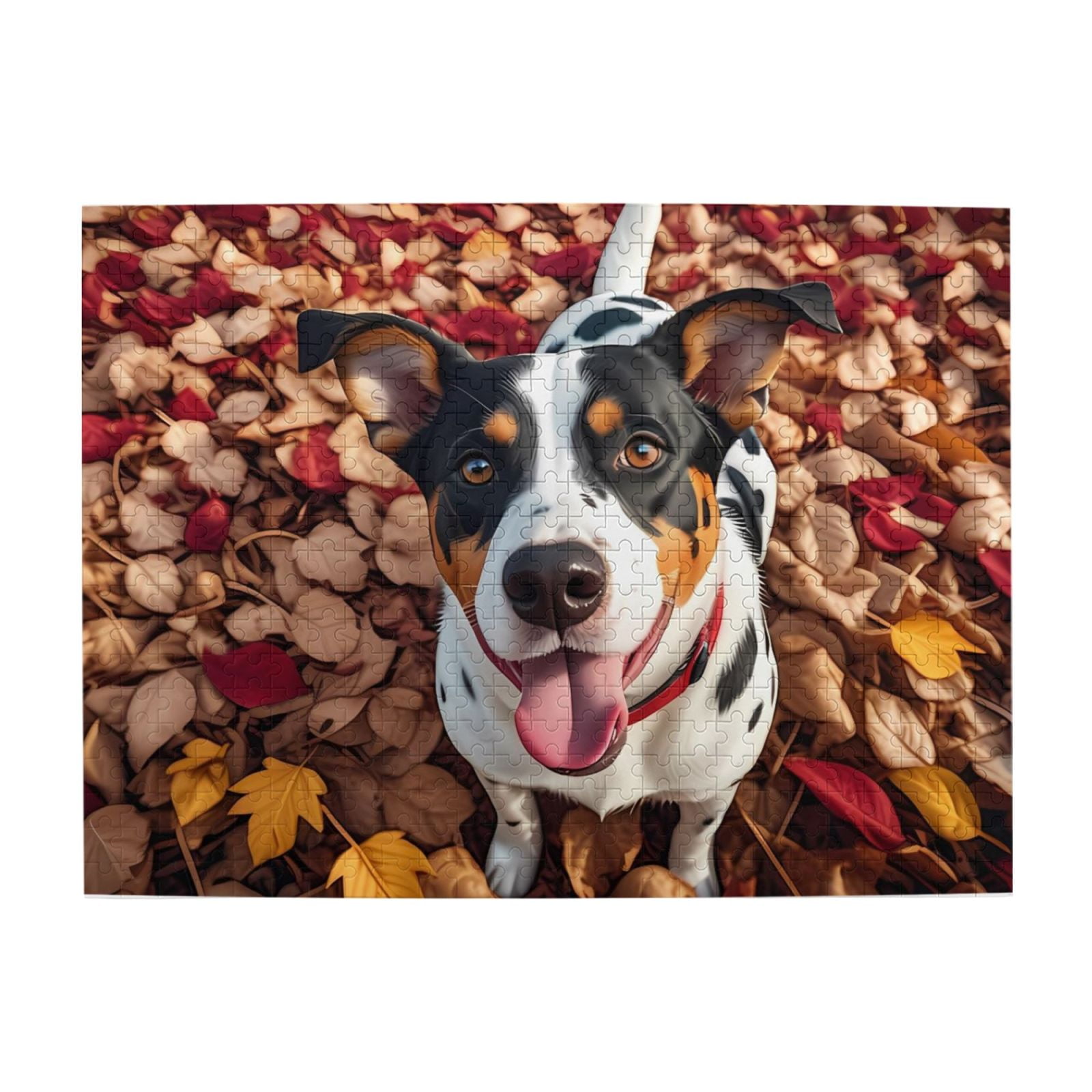 500-Piece Wooden Jigsaw Puzzle for Adults - Dog Autumn Leaves Happy ...