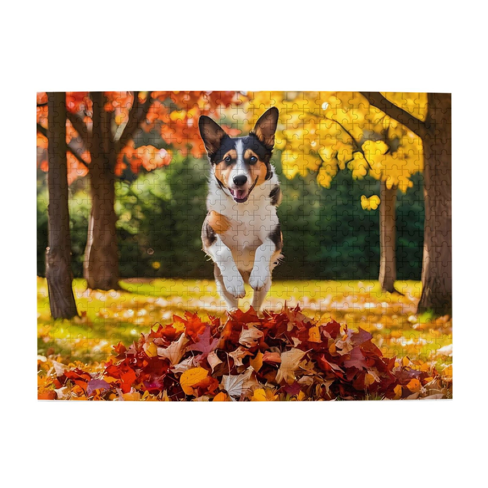 500-Piece Wooden Jigsaw Puzzle for Adults - Dog Autumn Leaves Park Joy ...
