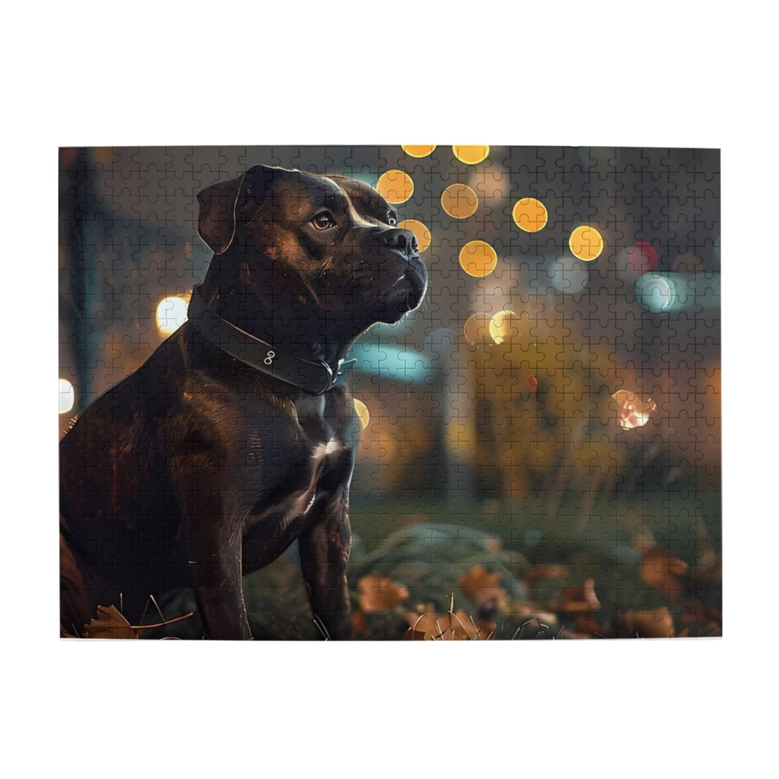 500-Piece Wooden Jigsaw Puzzle for Adults - Dog Collar Night Leaves ...