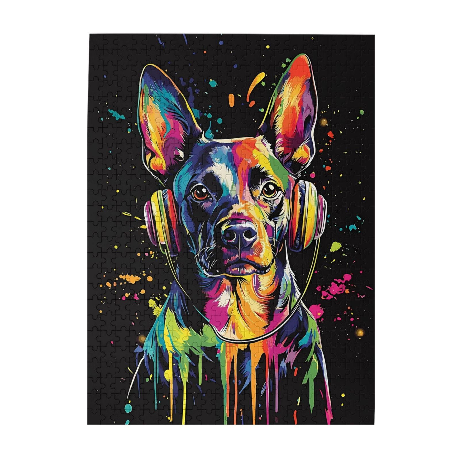 500-Piece Wooden Jigsaw Puzzle for Adults - Dog Headphone Colorful Art ...