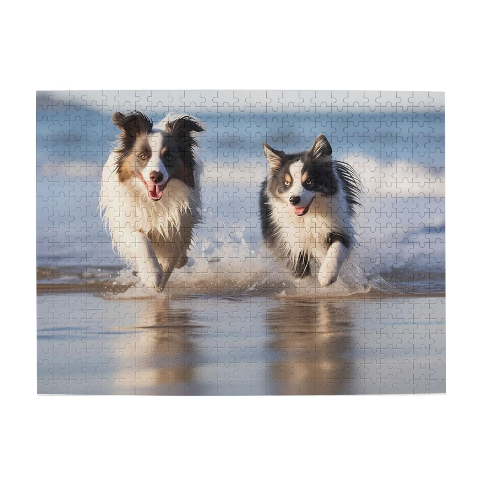 500-Piece Wooden Jigsaw Puzzle for Adults - Dogs Running Beach Water ...