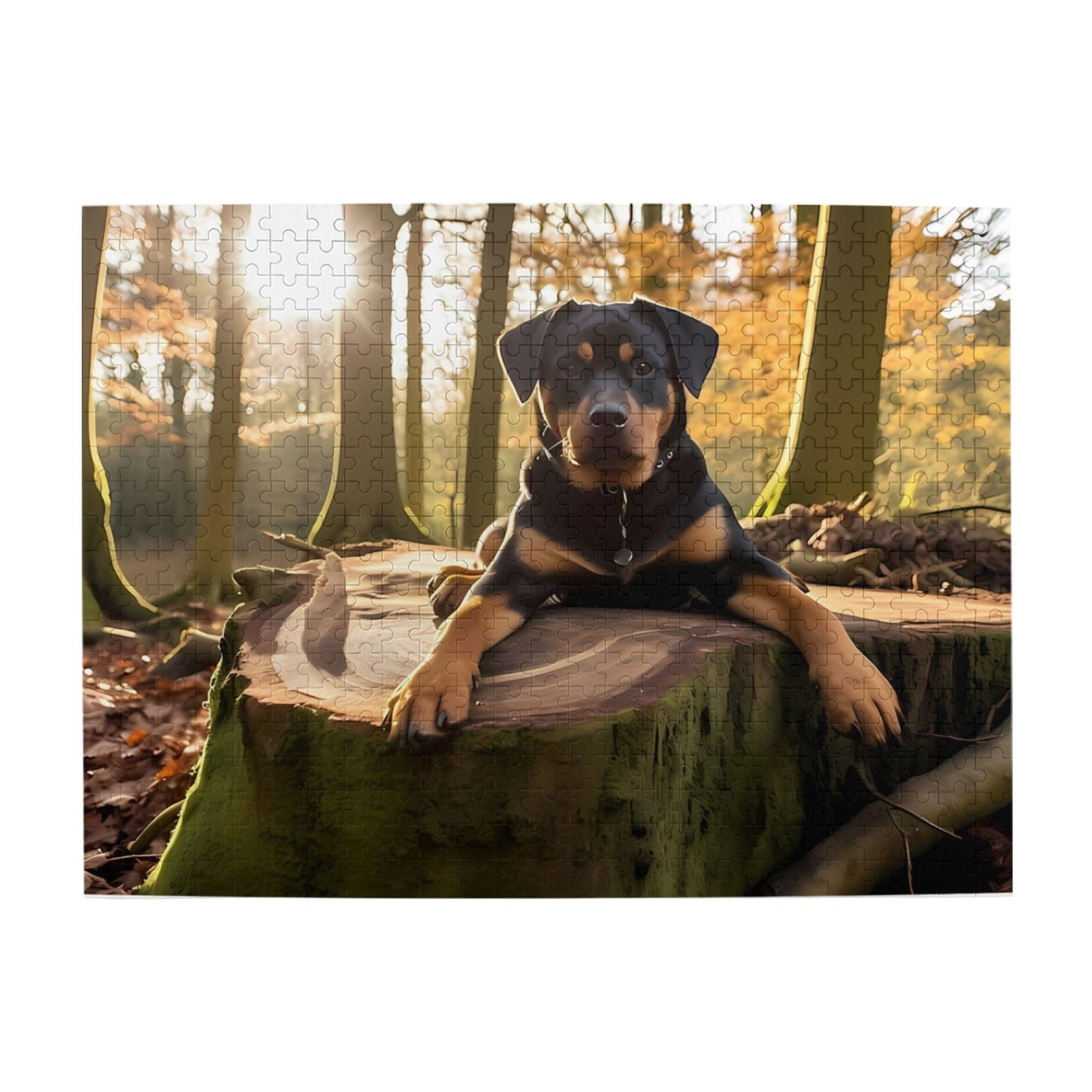 500-Piece Wooden Jigsaw Puzzle for Adults & Families - Dog On Stump In ...
