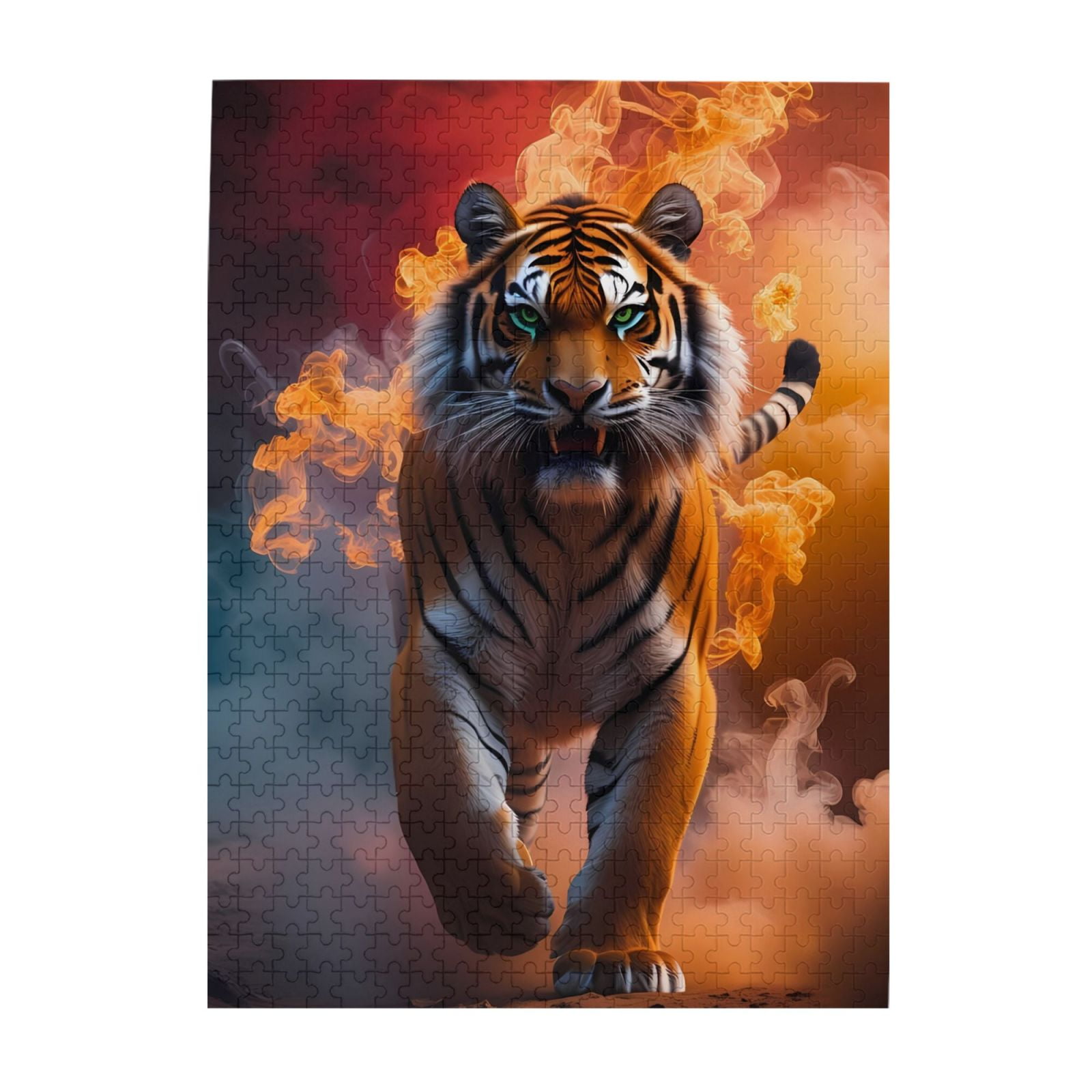 500-Piece Wooden Jigsaw Puzzle for Adults & Families - Tiger Fire Smoke ...