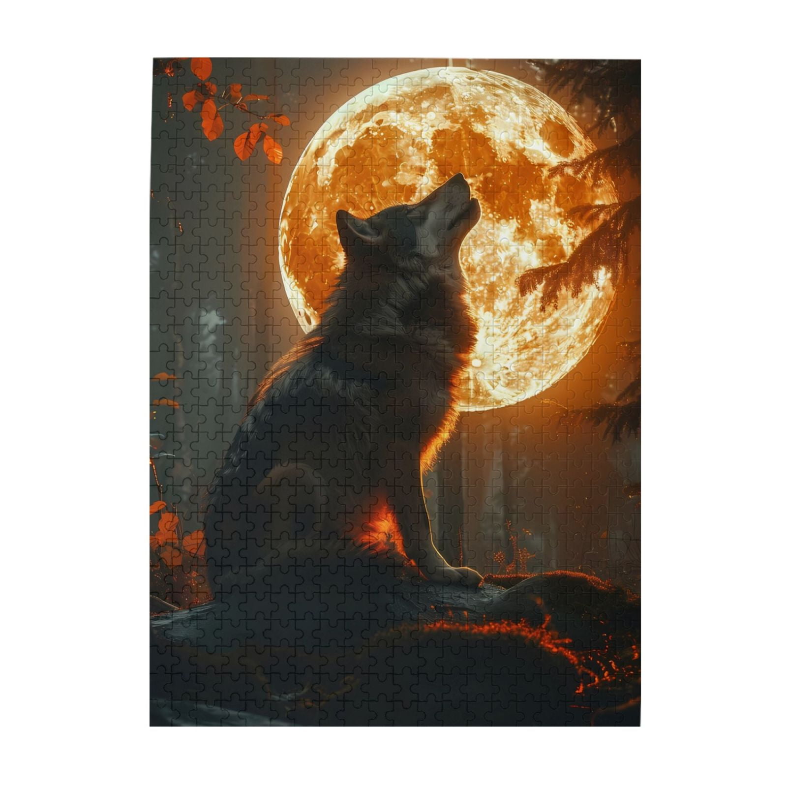 500-Piece Wooden Jigsaw Puzzle for Adults & Families - Wolf Moon Forest ...