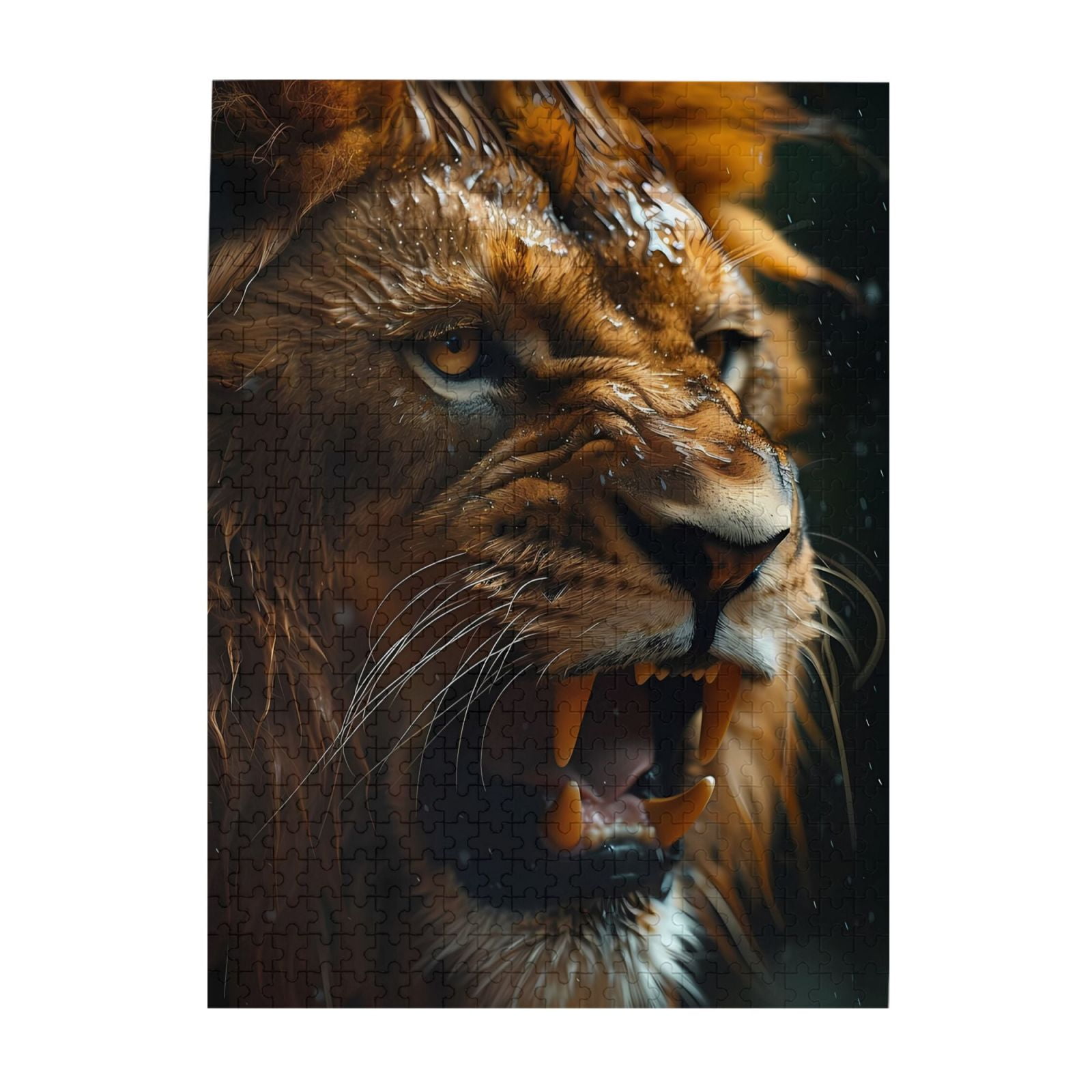 500-Piece Wooden Jigsaw Puzzle for Adults - Lion Growl Aggressive Fangs ...