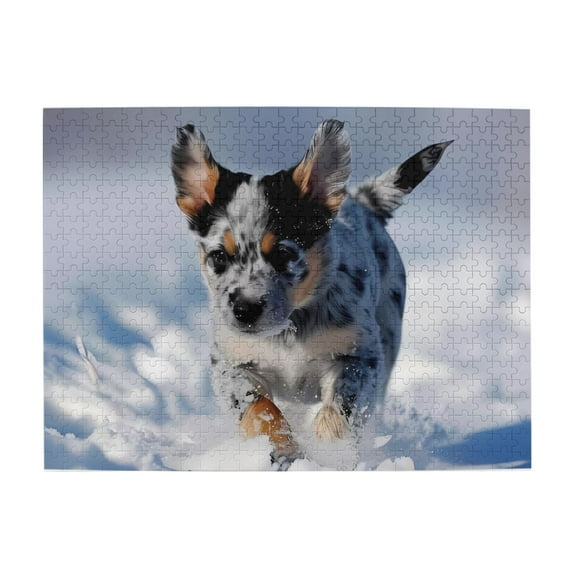500-Piece Wooden Jigsaw Puzzle for Adults - Puppy Running In Snow , Fun ...