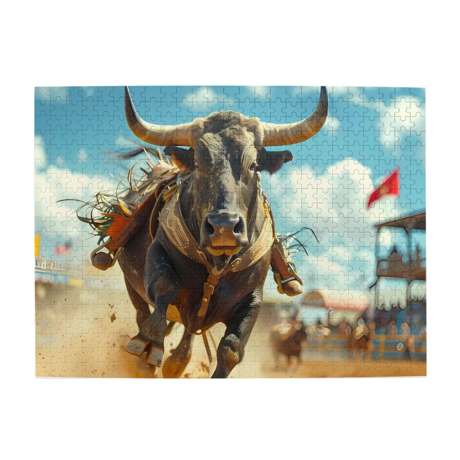 500-Piece Wooden Jigsaw Puzzle for Adults - Rodeo Arena Bull Ride , Fun ...