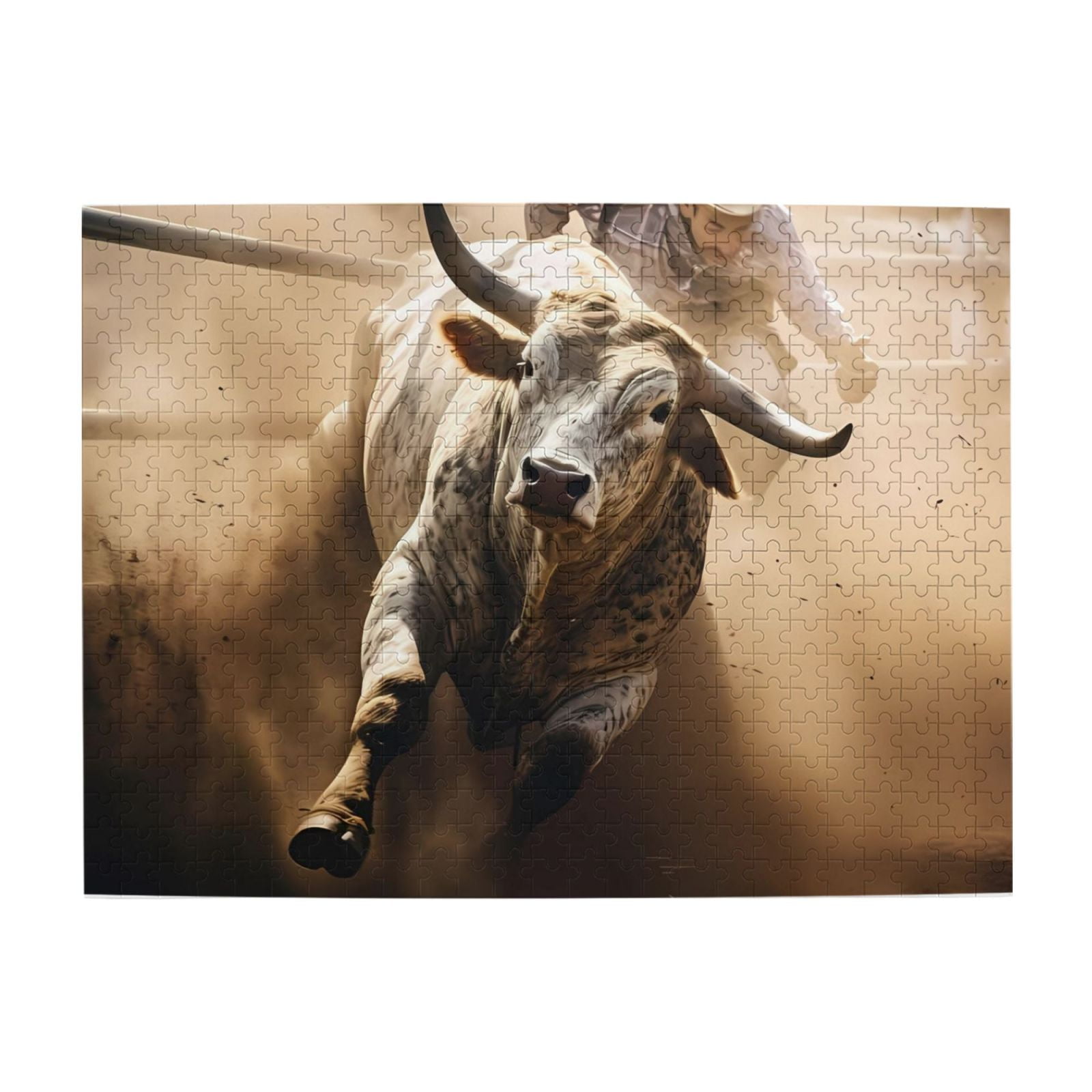 500-Piece Wooden Jigsaw Puzzle for Adults - Rodeo Bull Rider Sport Sand ...