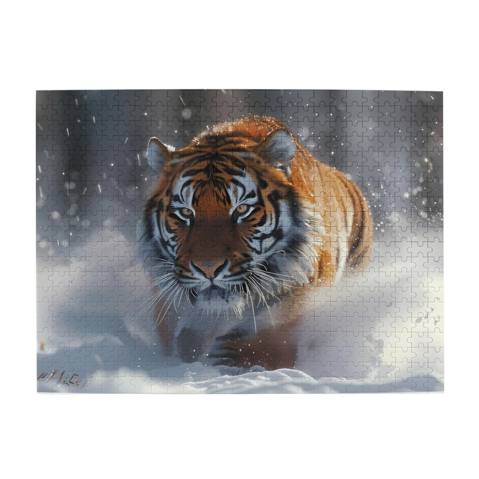 500-Piece Wooden Jigsaw Puzzle for Adults - Tiger In Snow Winter Cold ...