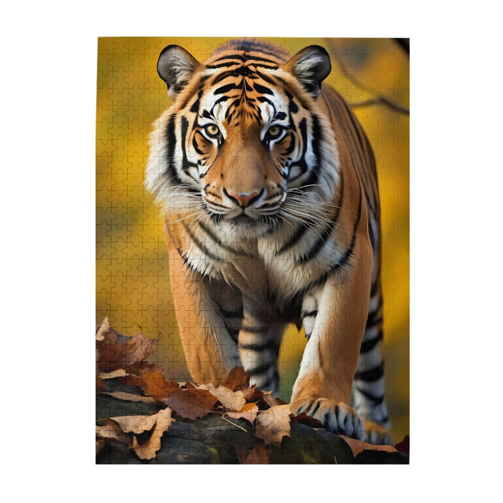 500-Piece Wooden Jigsaw Puzzle for Adults - Tiger Stare Autumn Leaves ...