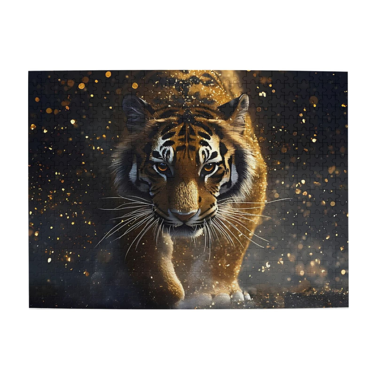 500-Piece Wooden Jigsaw Puzzle for Adults - Tiger Stare Golden Bokeh ...