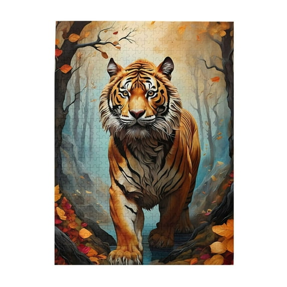 500-Piece Wooden Jigsaw Puzzle for Adults - Tiger Woodland Autumn Water ...