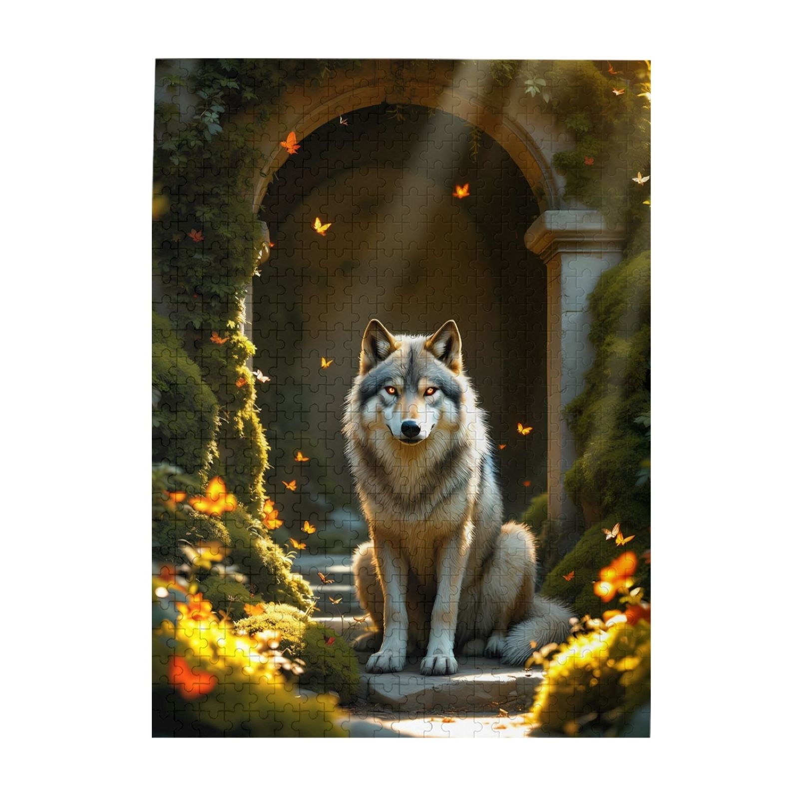 500-Piece Wooden Jigsaw Puzzle for Adults - Wolf Light Arch Butterflies ...