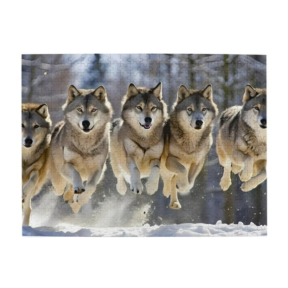500-Piece Wooden Jigsaw Puzzle for Adults - Wolves Pack Running Snow ...