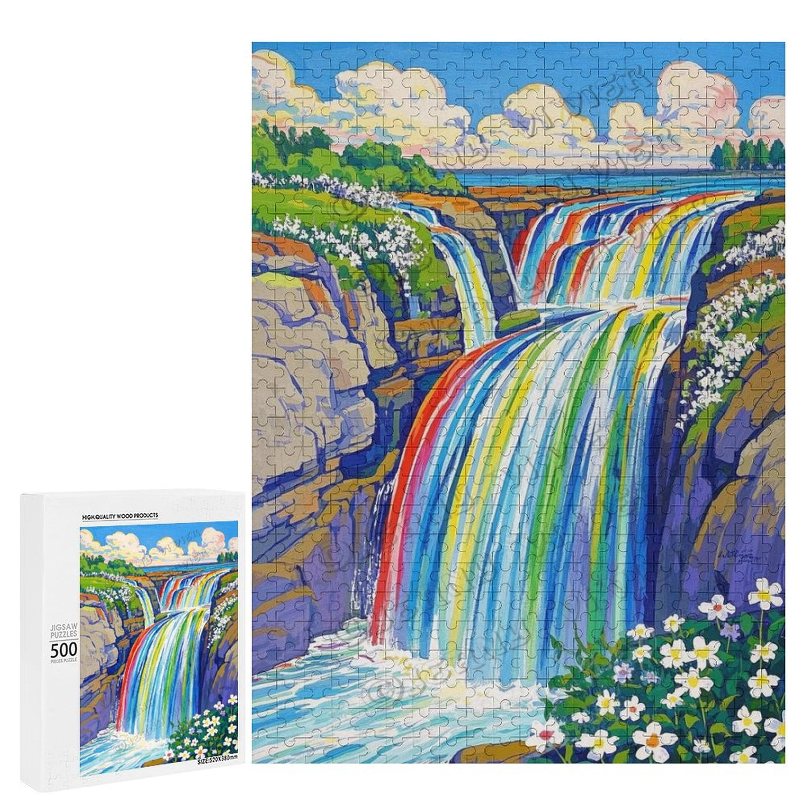 500 Piece Wooden Jigsaw – Vibrant Waterfall Puzzle, Scenic Jigsaw ...