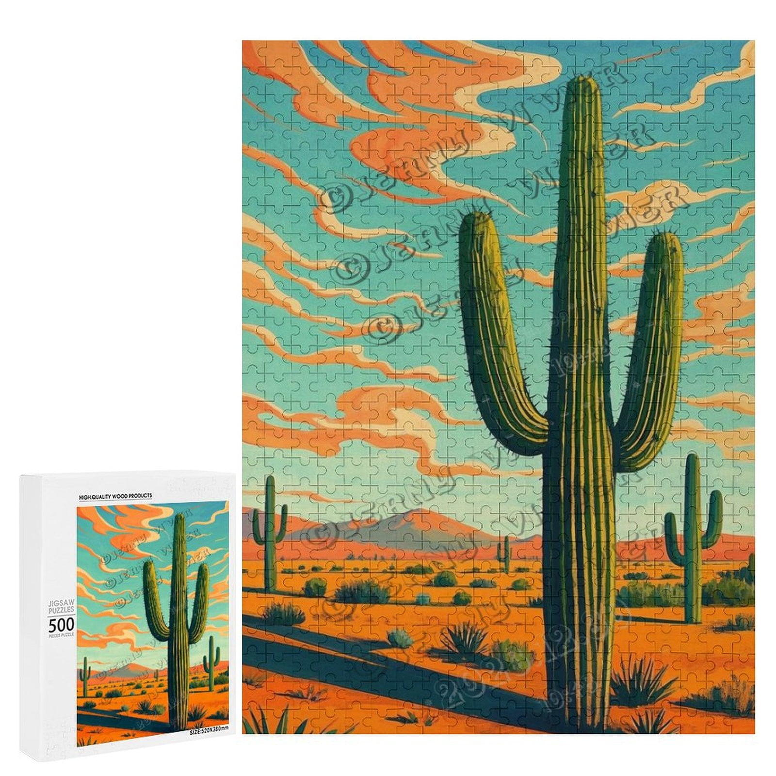 500 Piece Wooden Puzzle – Cactus Blue Sky Design for Adults – Stress ...