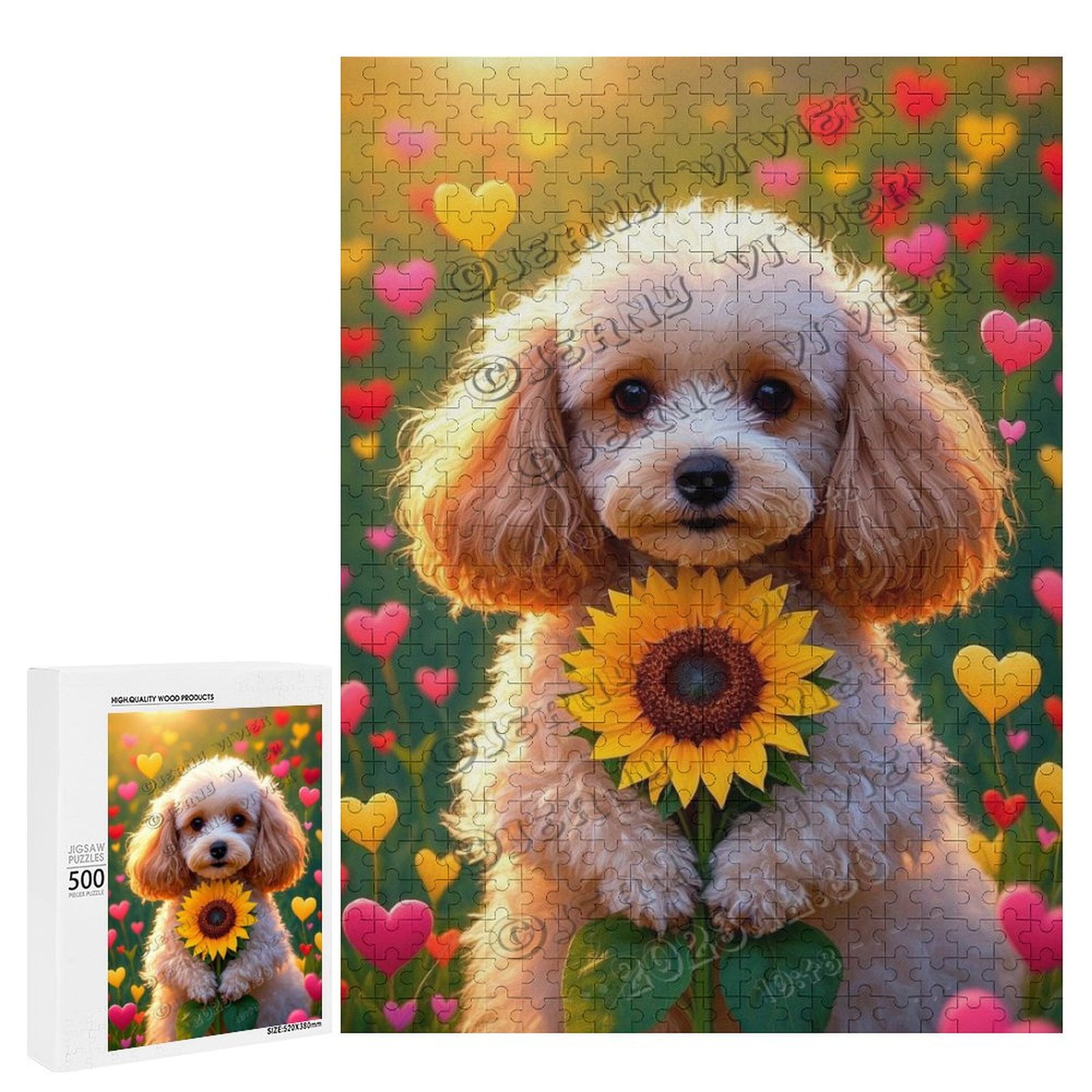 500 Piece Wooden Puzzle – Poodle & Sunflower – Relaxing and Calming ...