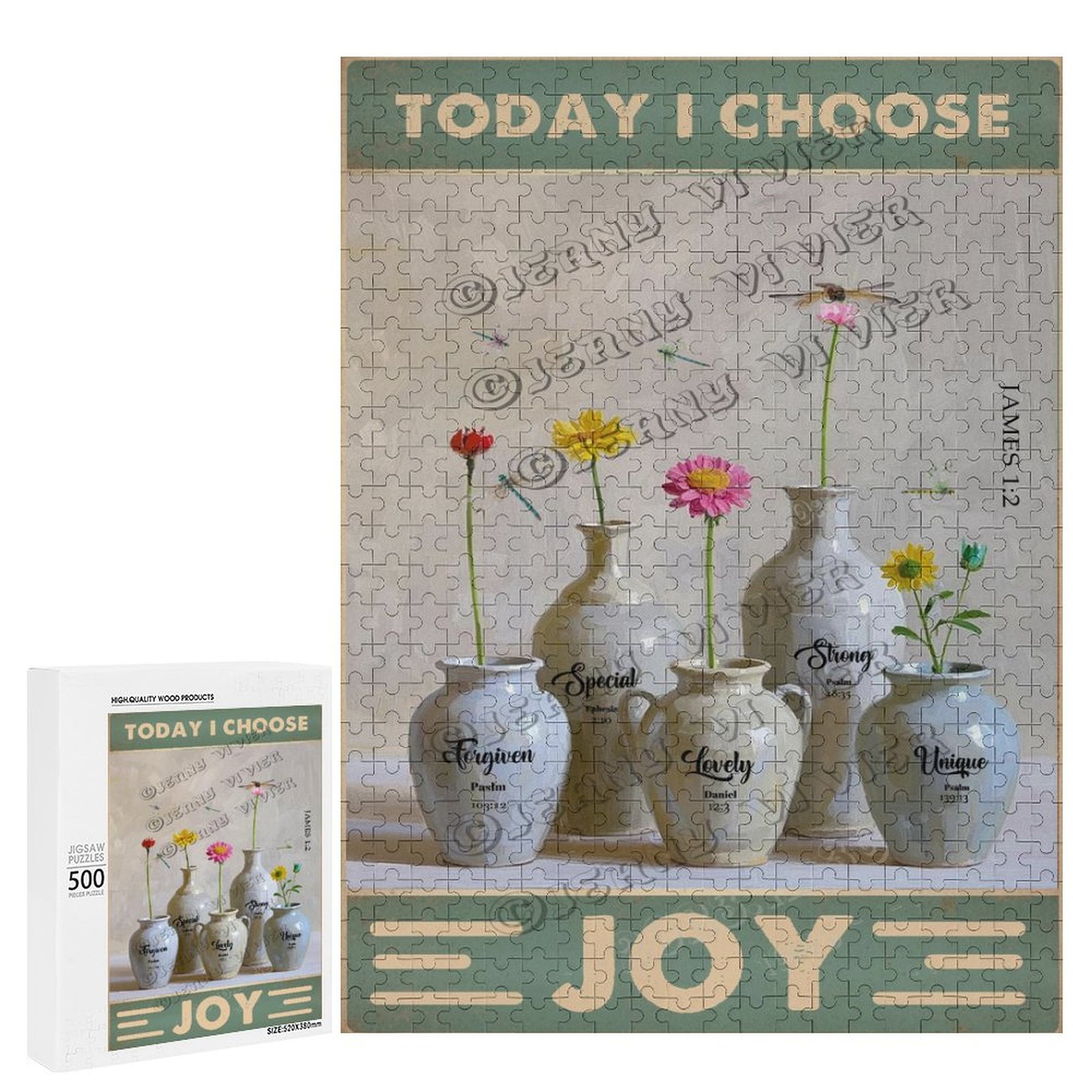 500 Piece Wooden Puzzle – Today I Choose to Be Happy Flower Design – Motivational Jigsaw Puzzle ...