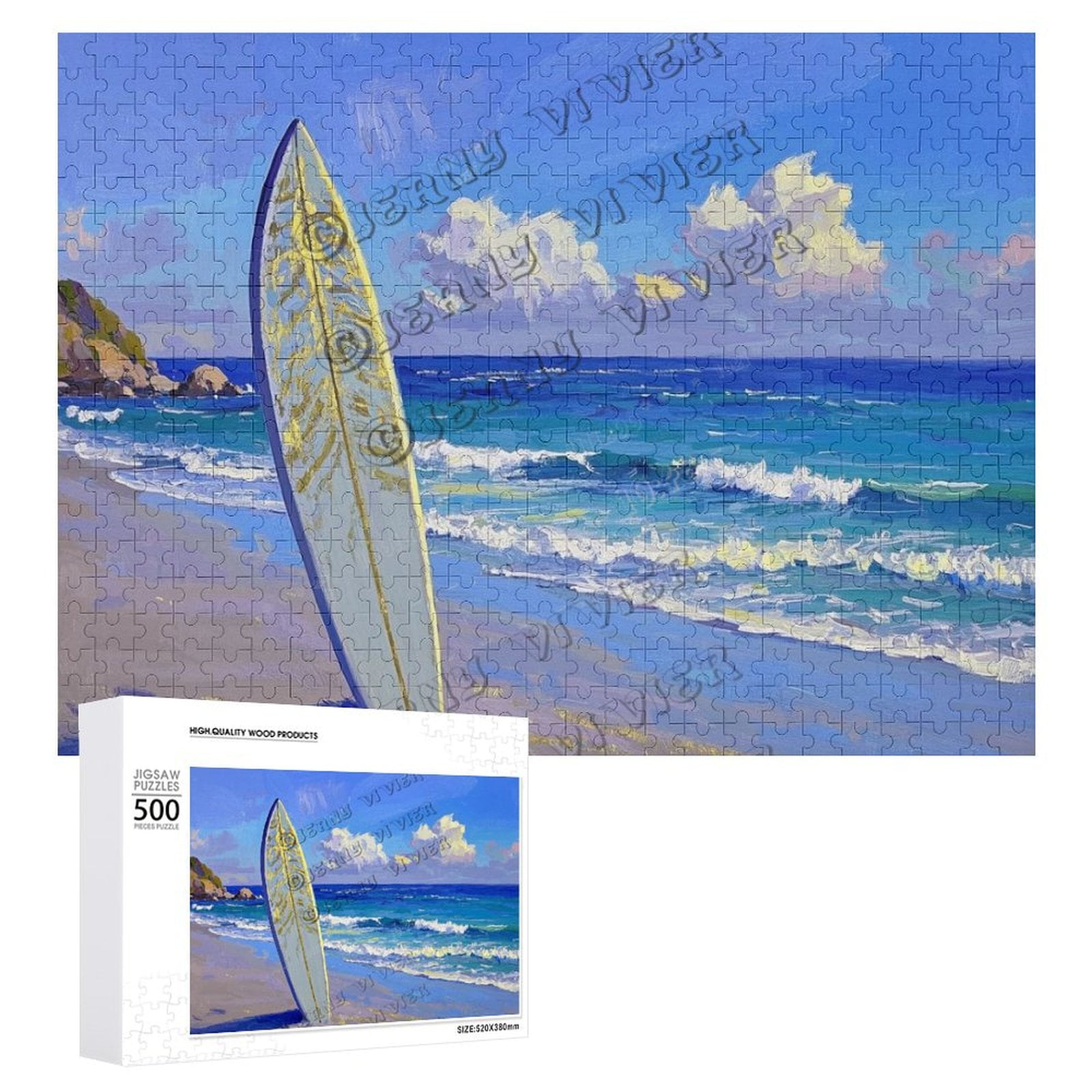 500 Piece Wooden Puzzle for Adults – Surfboard on the Beach Scene ...