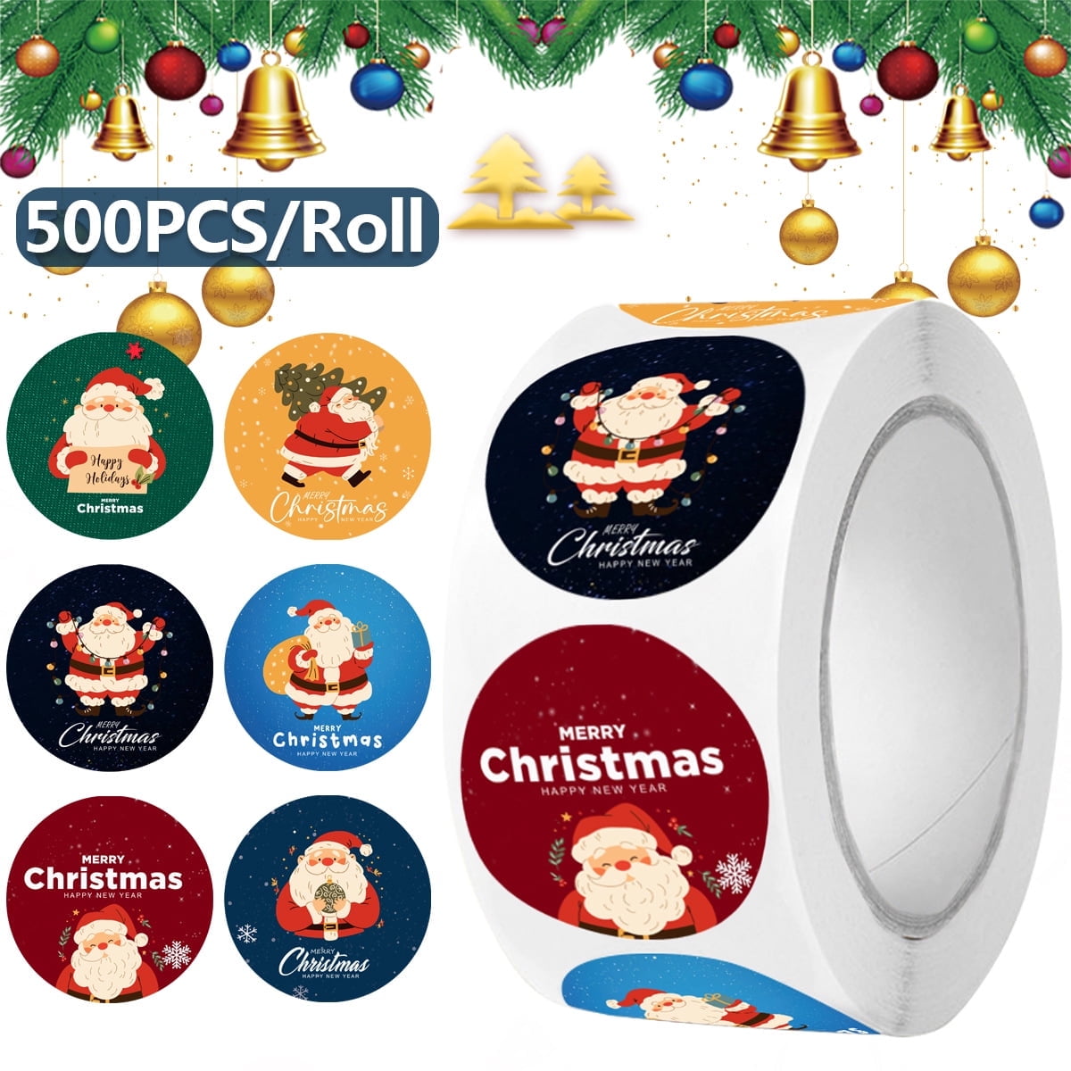 500 Pieces Christmas Roll Stickers 1 Inch Winter Holiday Envelope ...