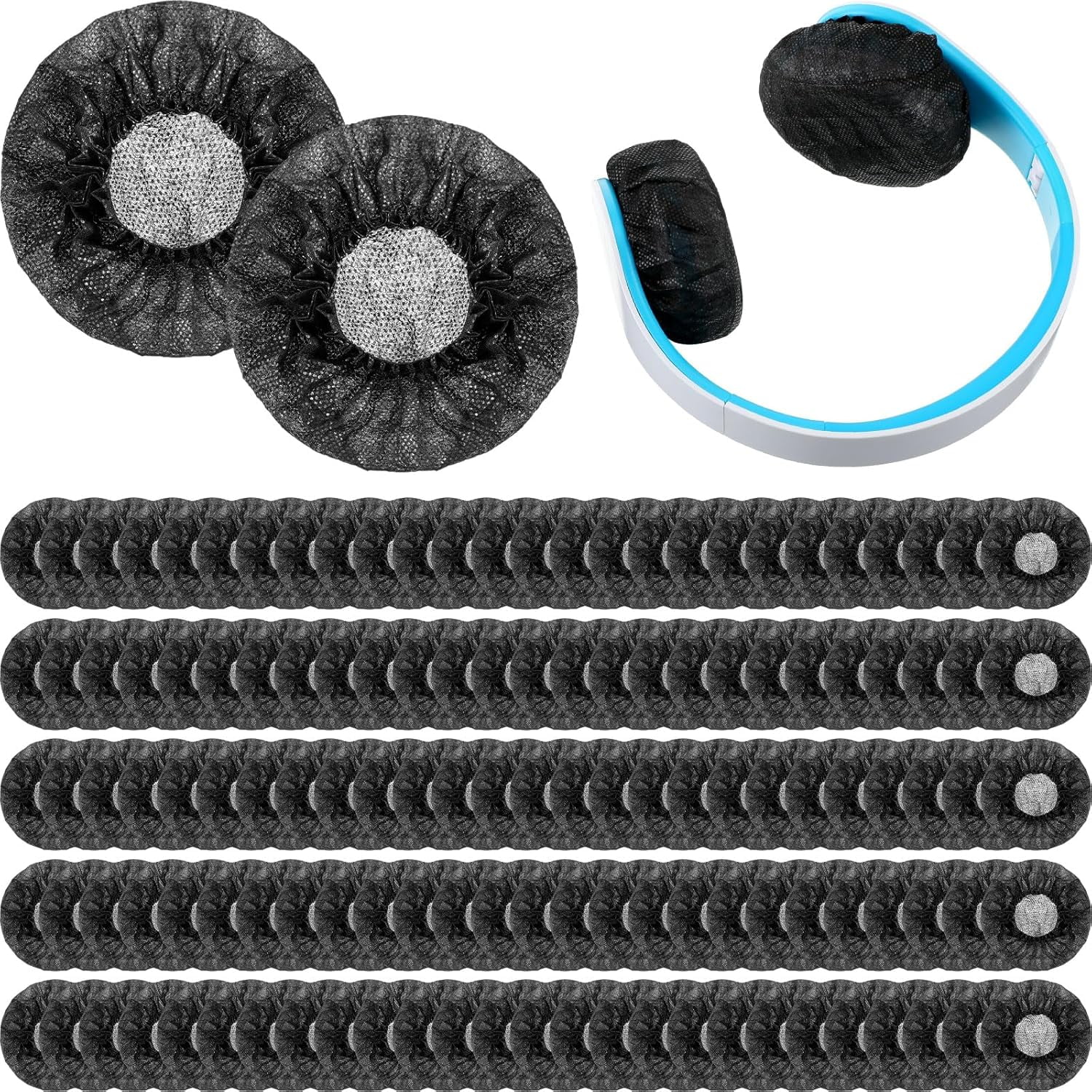 500 Pieces Disposable Black Non-Woven Earphone Covers, 8-11 cm Earpads ...