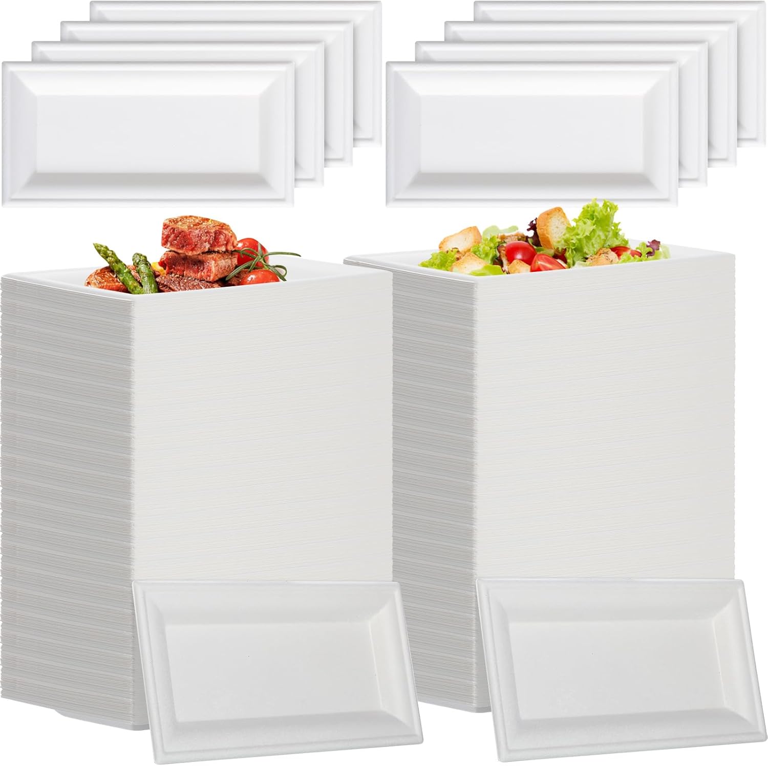 500 Pieces Disposable Rectangle Plates White Rectangle Serving Platter ...