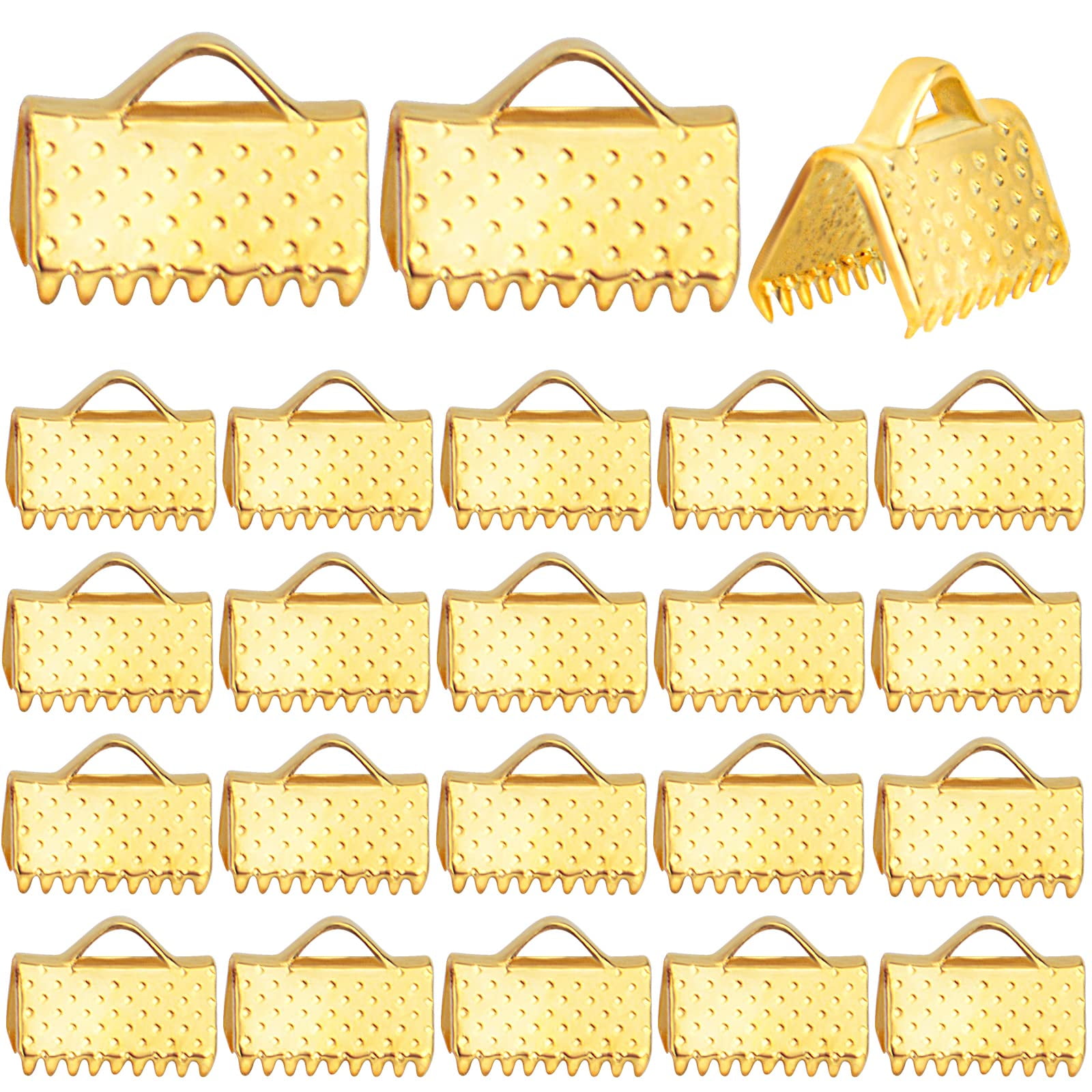 500 Pieces Golden Ribbon Bookmark Ends Metal Pinch Crimp Clamp Ends ...