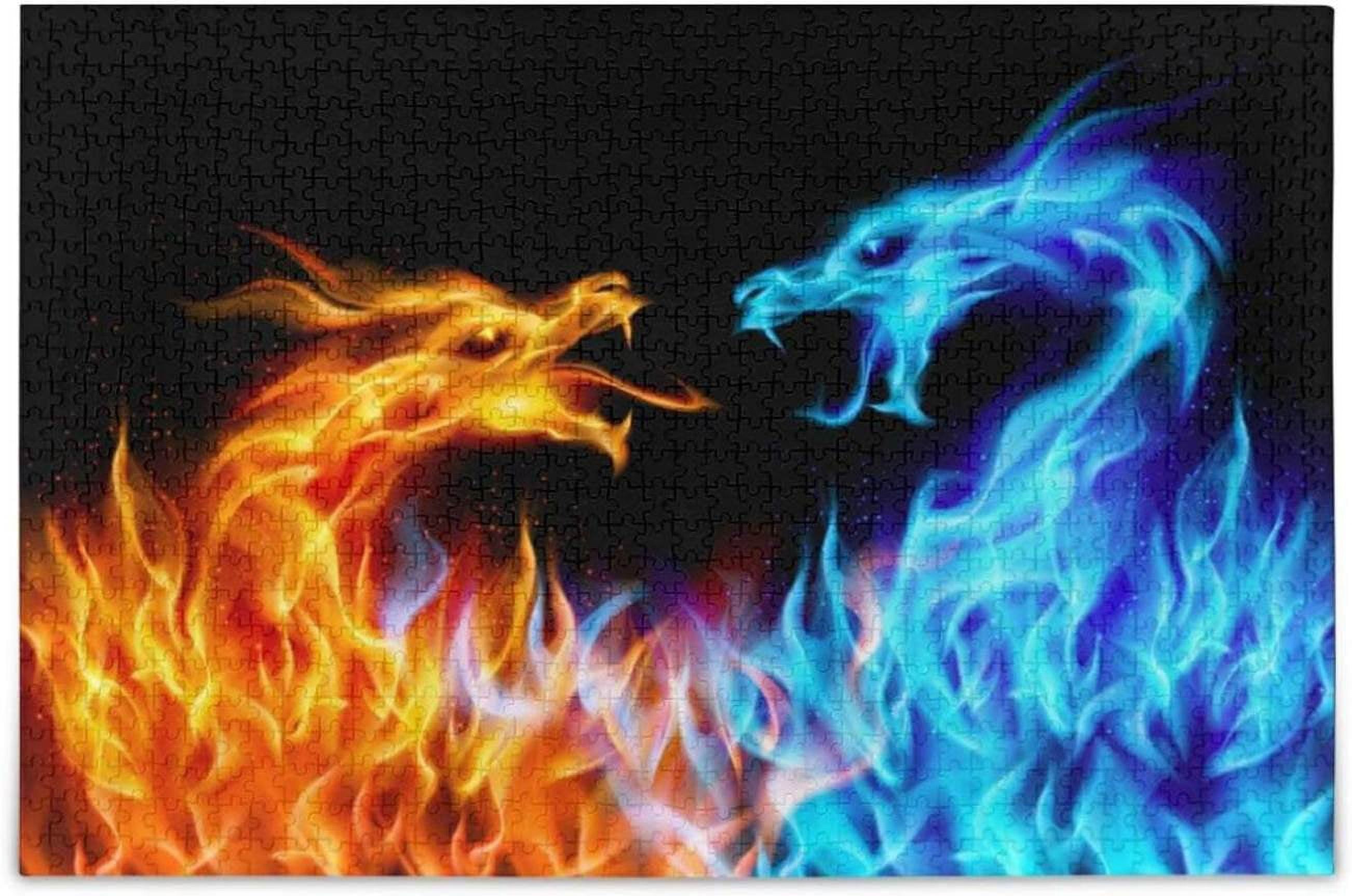 500 Pieces Jigsaw Puzzles, 20.5" x 14.9"Blue and Red Dragon Adult ...