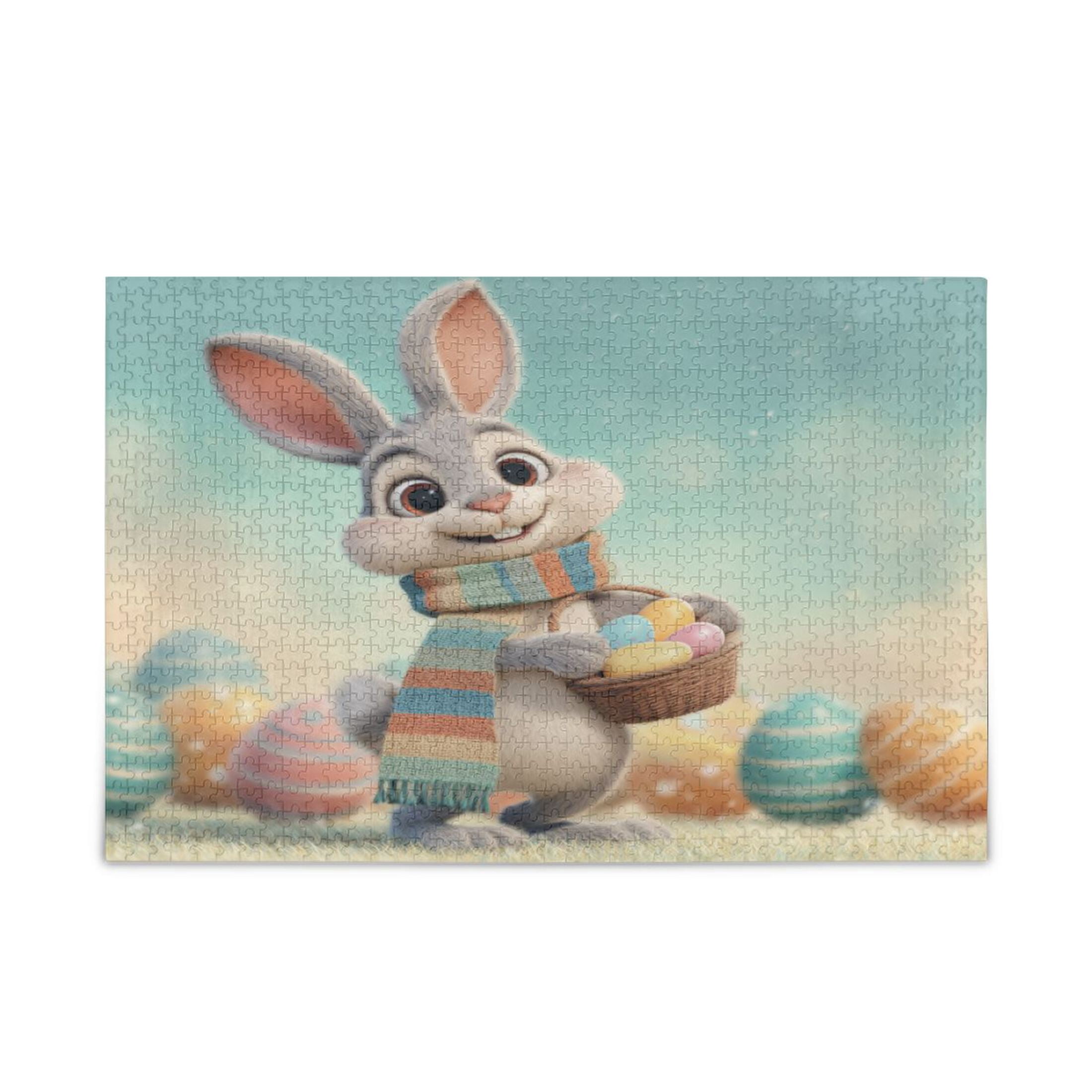 500 Pieces Jigsaw Puzzles Storage Bag & Guide Easter Bunny with Scarf ...
