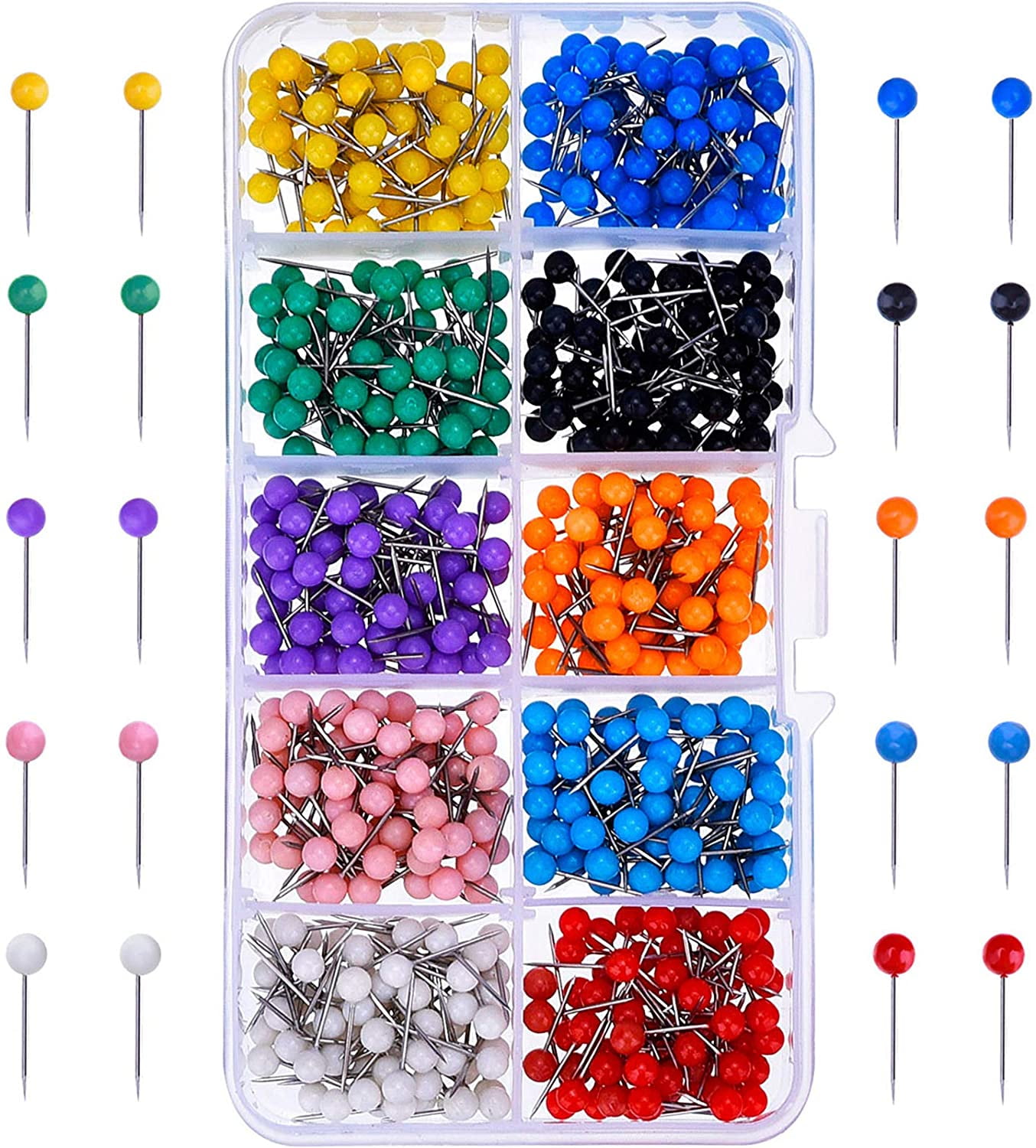 500 Pieces Multi-Color Push Pins Map Pins Tacks Plastic Round Head with ...