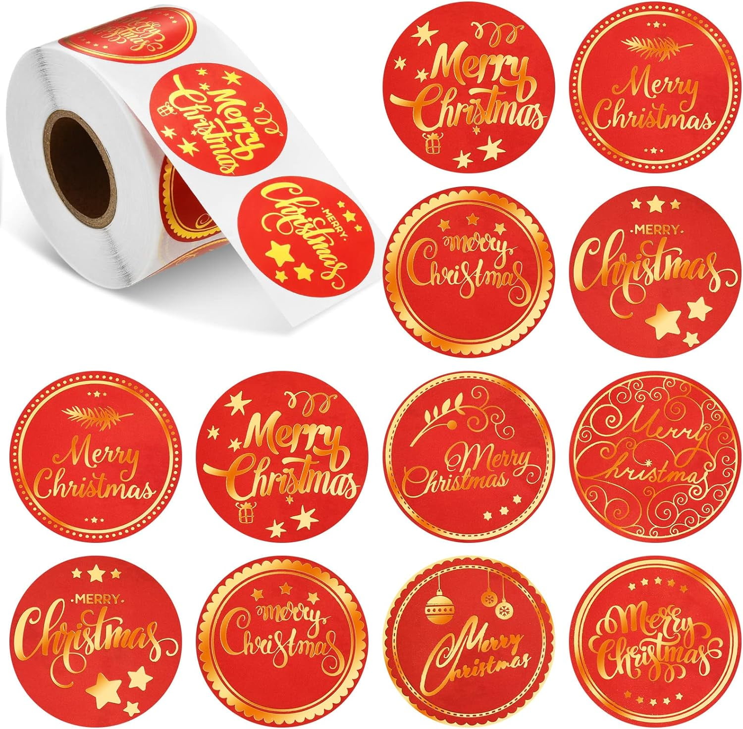 500 Pieces Outus Merry Christmas Stickers Labels Christmas Circle Label ...