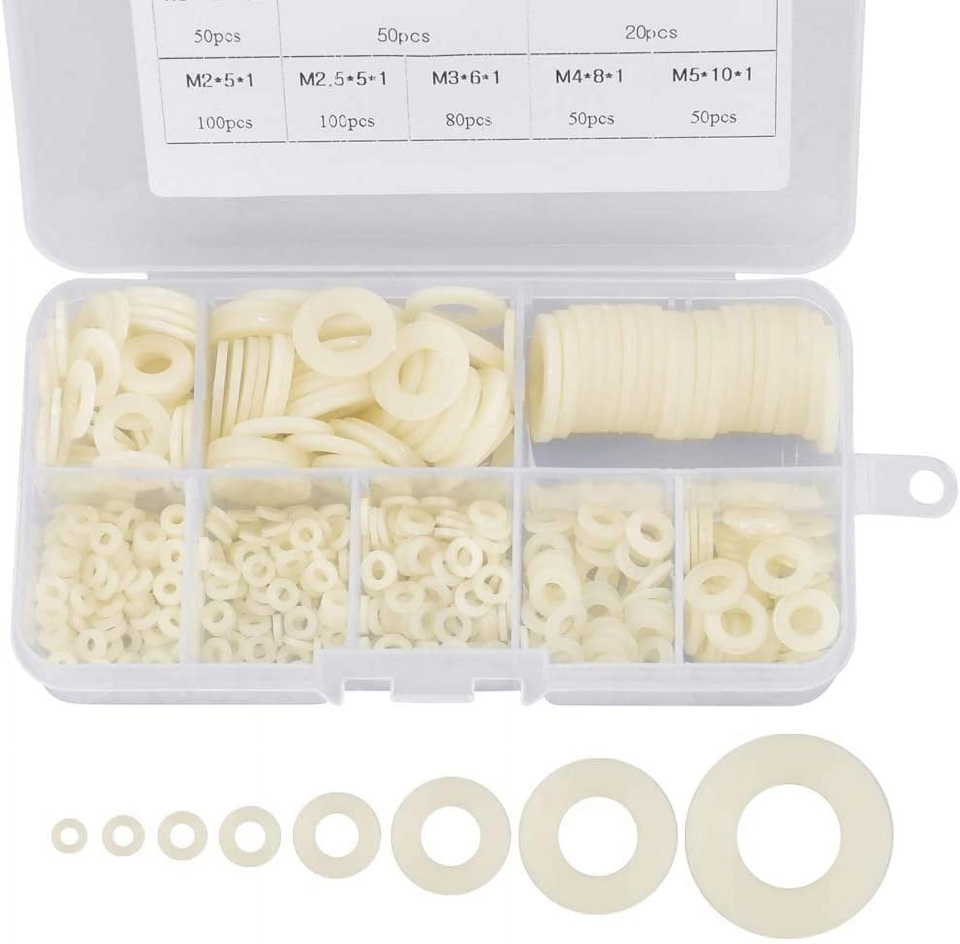 500 Pieces Plastic Washers Nylon Flat Washers M2 / M2.5 / M3 / M4 / M5 ...