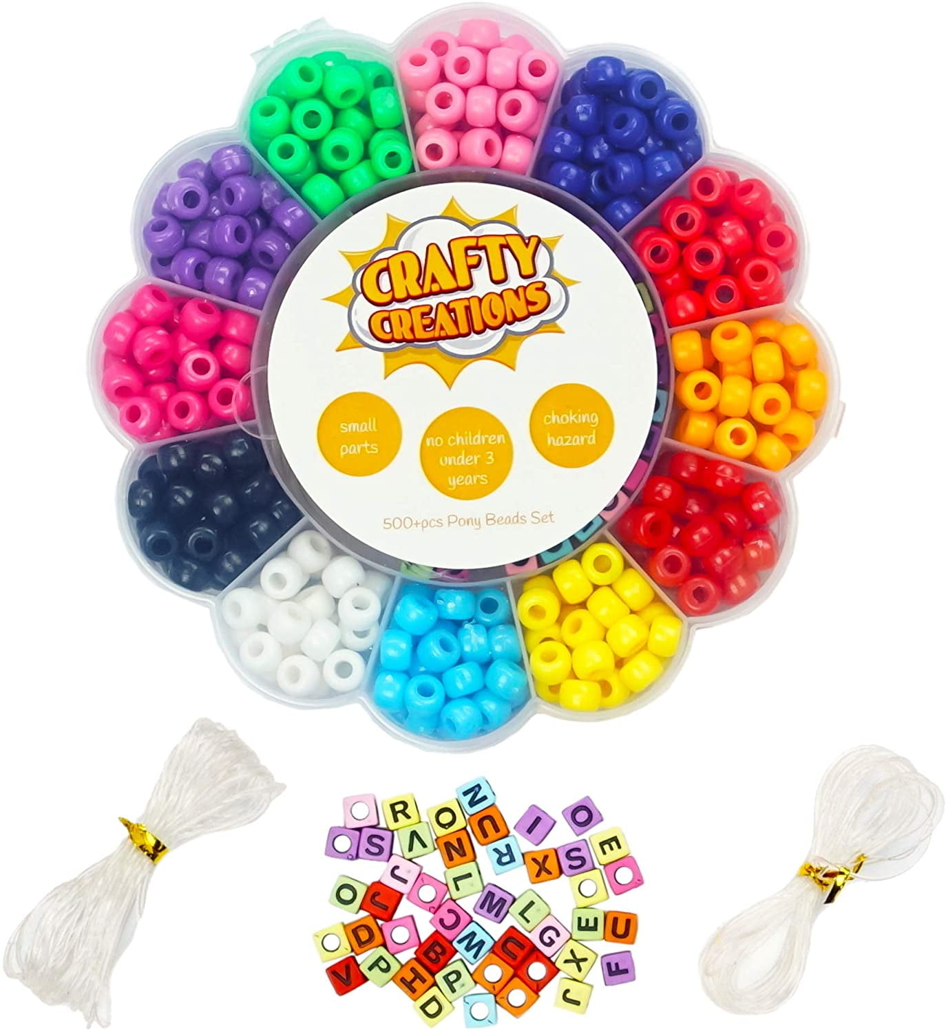 500+ Pieces Pony Beads Craft Kit - Jewelry Making Set with Cord, 12 ...