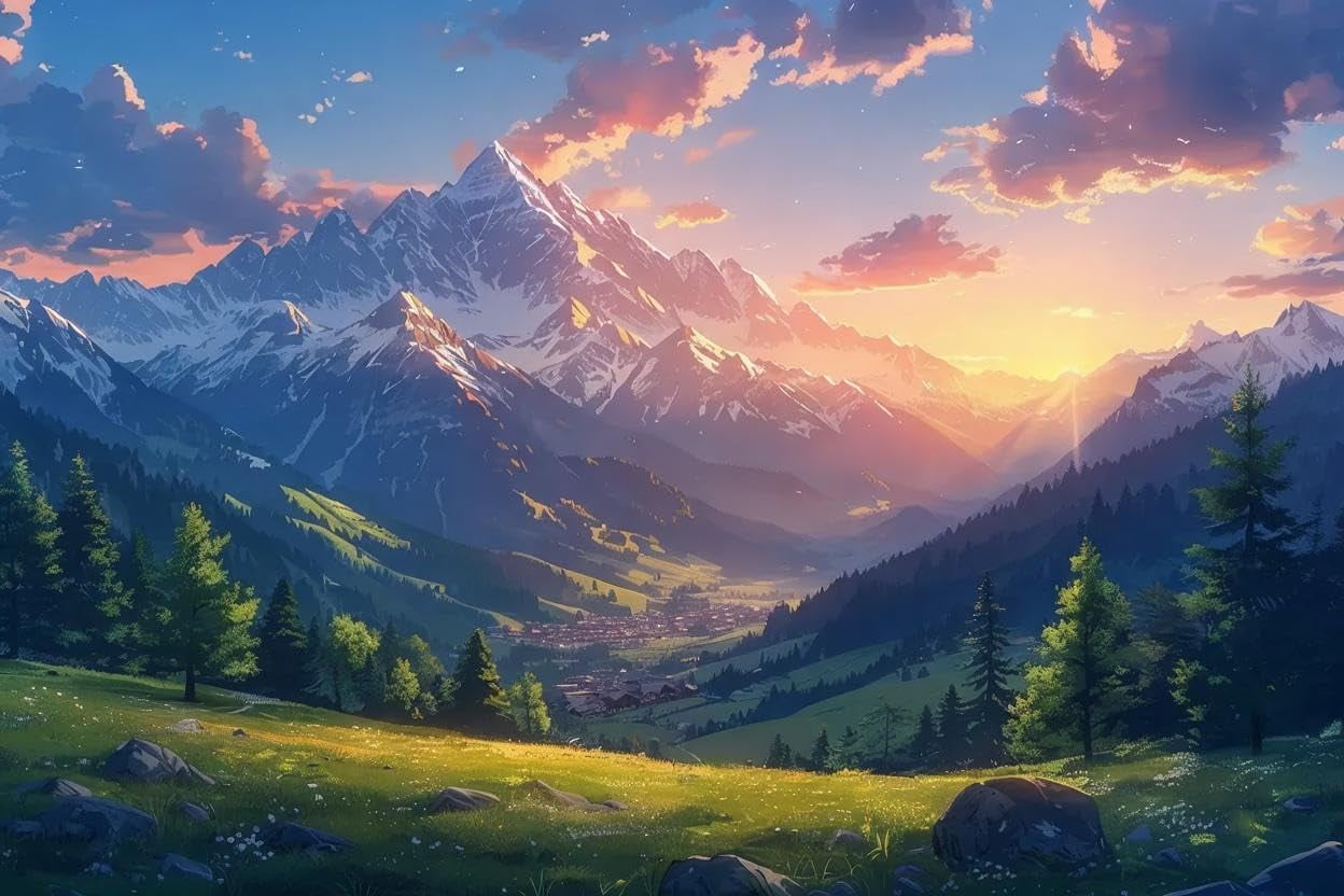 500 Pieces Puzzles for Adults Kids Cool Anime Evening Glow in The Alps ...