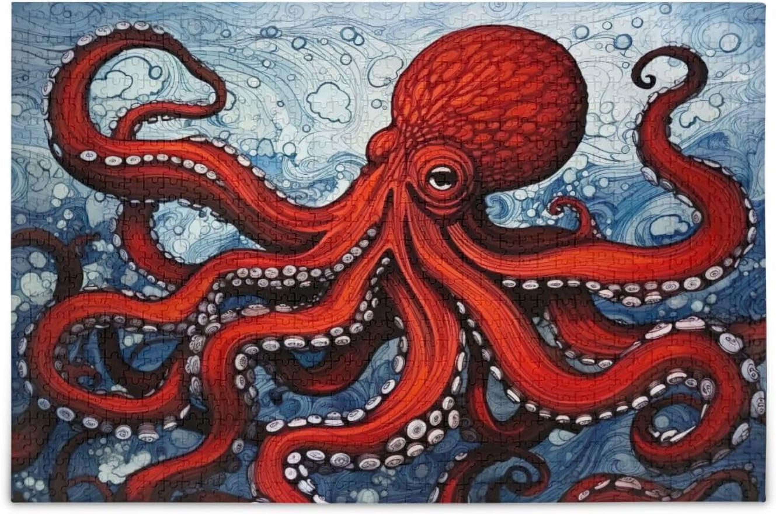 500 Pieces Red Octopus Jigsaw Puzzle for Adults Teens Kids, Fun Family ...