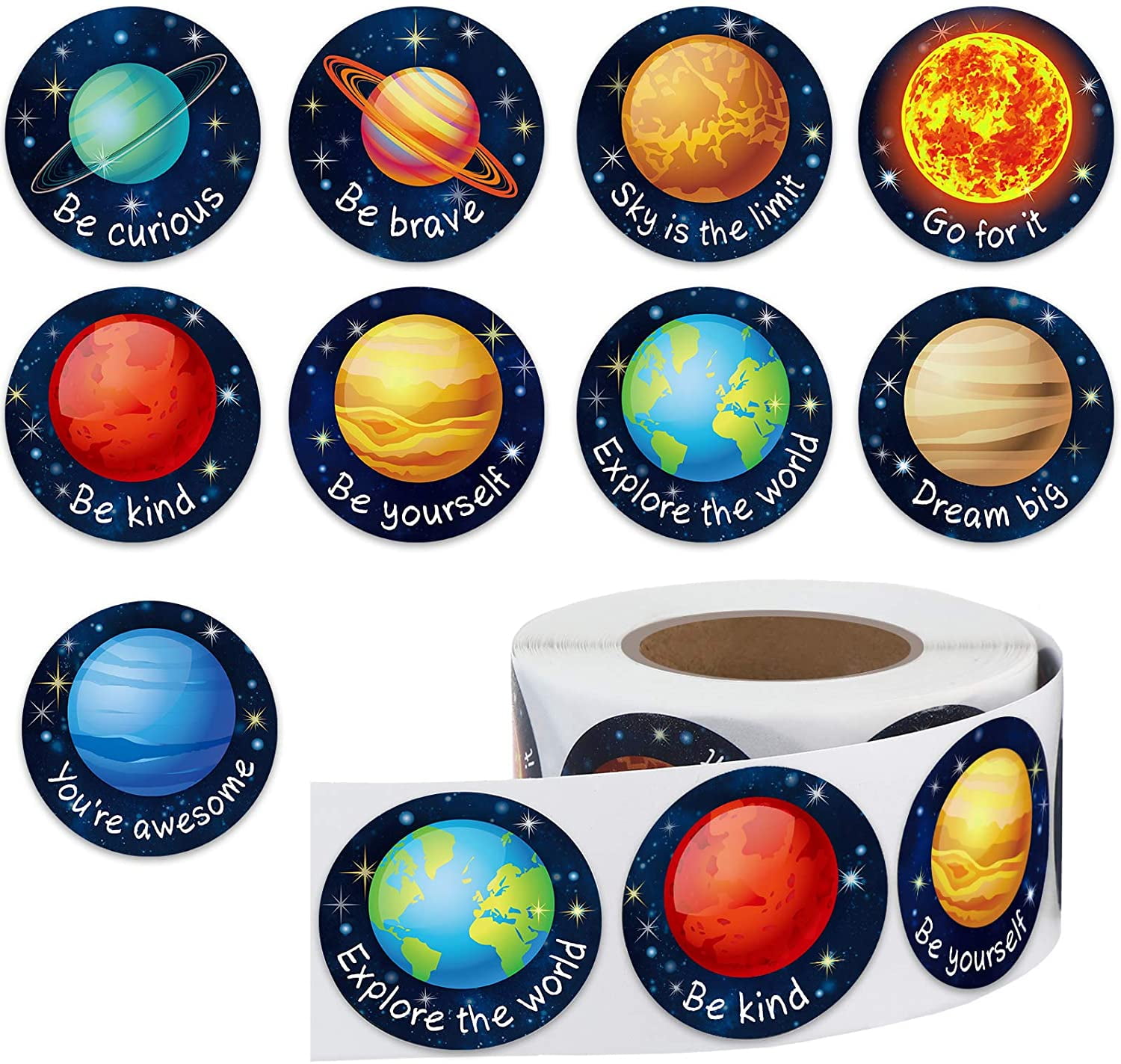 500 Pieces Solar System Stickers Realistic Earth Planet Roll Outer ...