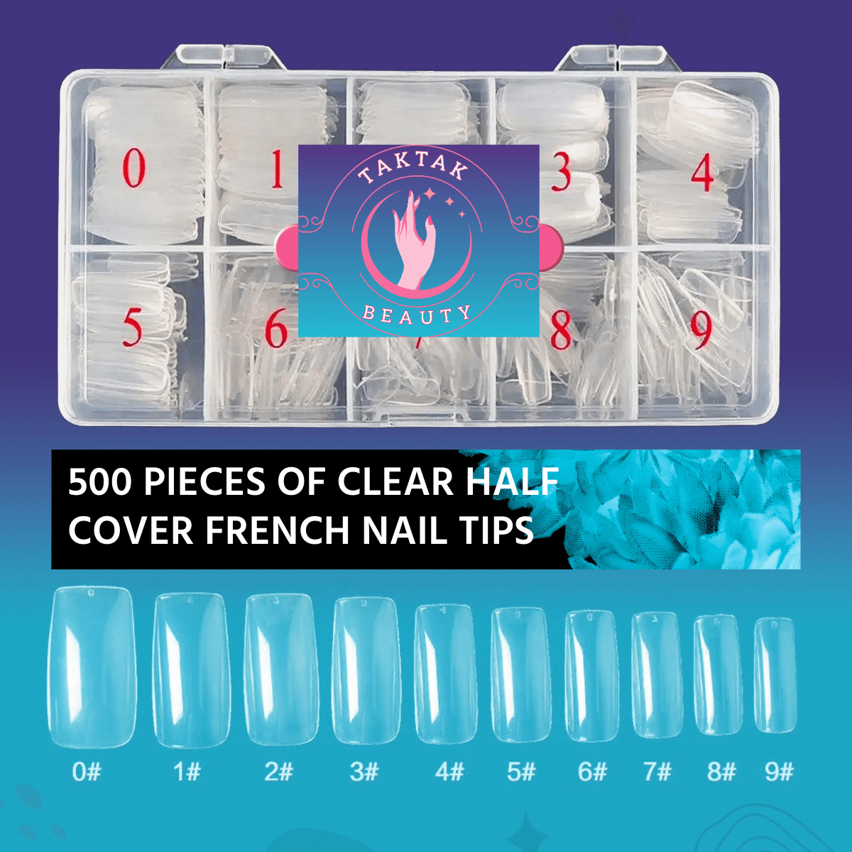 500 Pieces TAKTAK Beauty Half Cover Clear Square Fake Nails Acrylic ...
