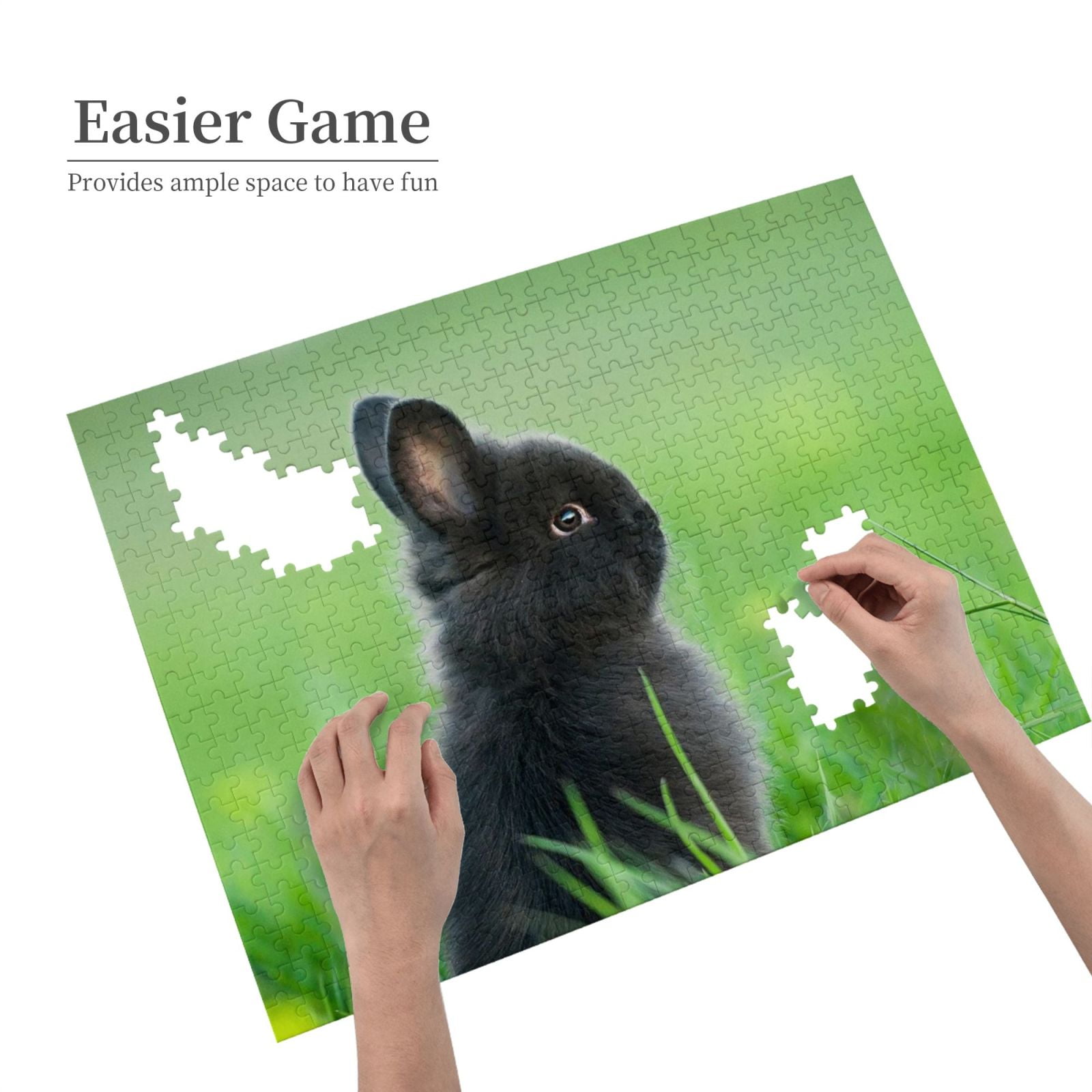 500 Pieces Wooden Jigsaw Puzzle for Adults, Black Bunny Green Grass ...