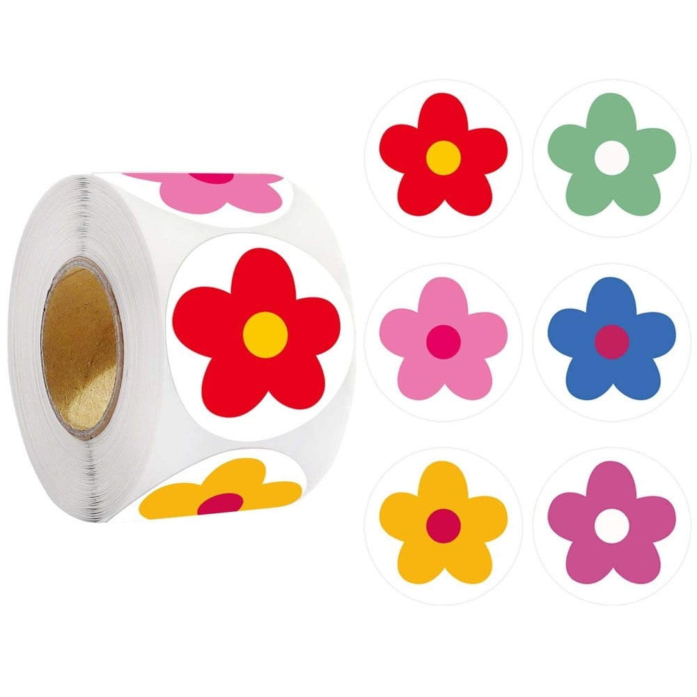 500 Red Flower Reward Stickers Per Roll for Kids Teacher Classroom Use ...