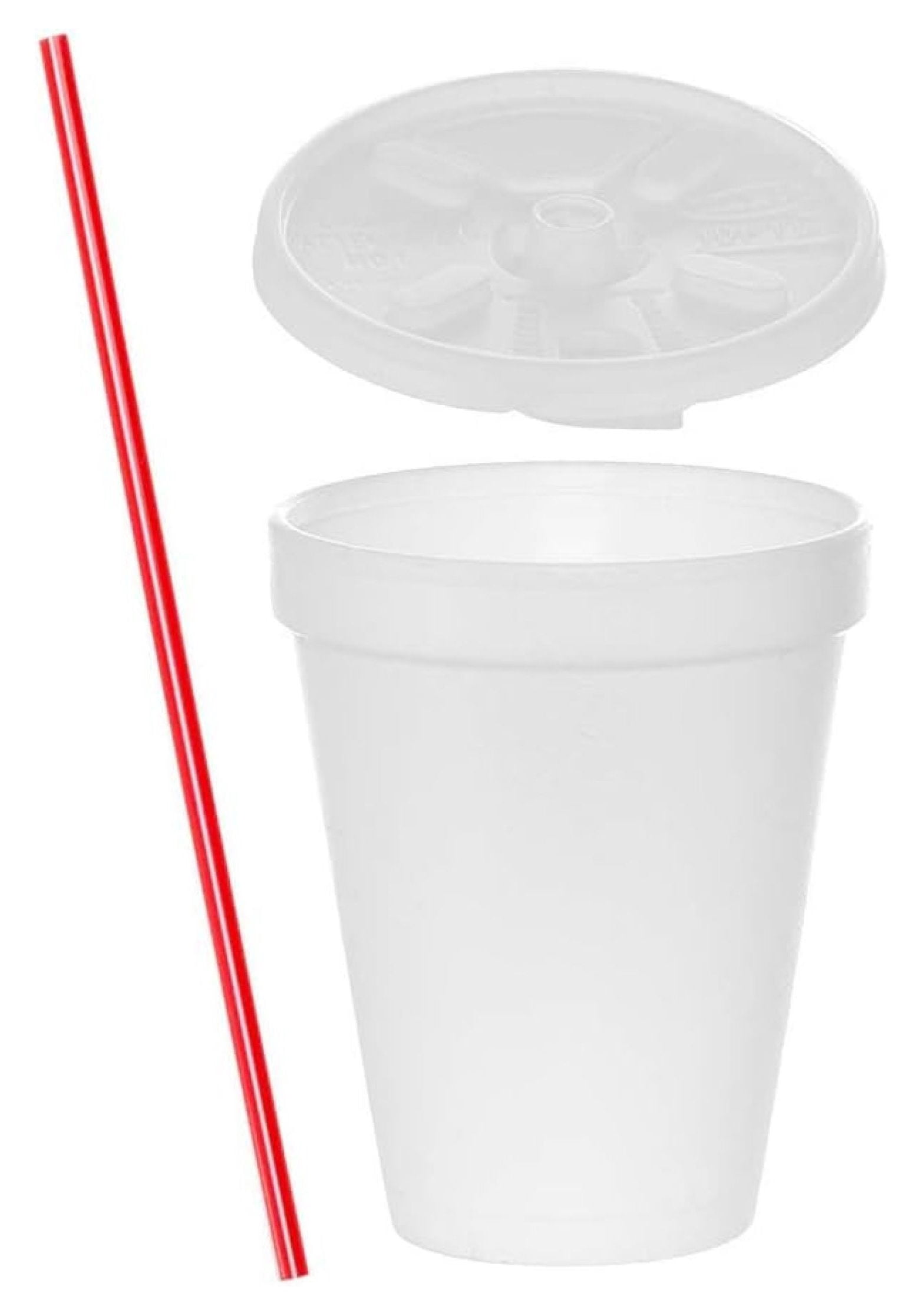 (500 Sets) 10 oz White Foam Cups with Lift'n'Lock Lids and Stirrers ...
