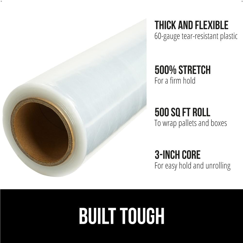 500% Stretch Film Heavy Duty Plastic, 500ft Shrink Wrap Roll 10 ...