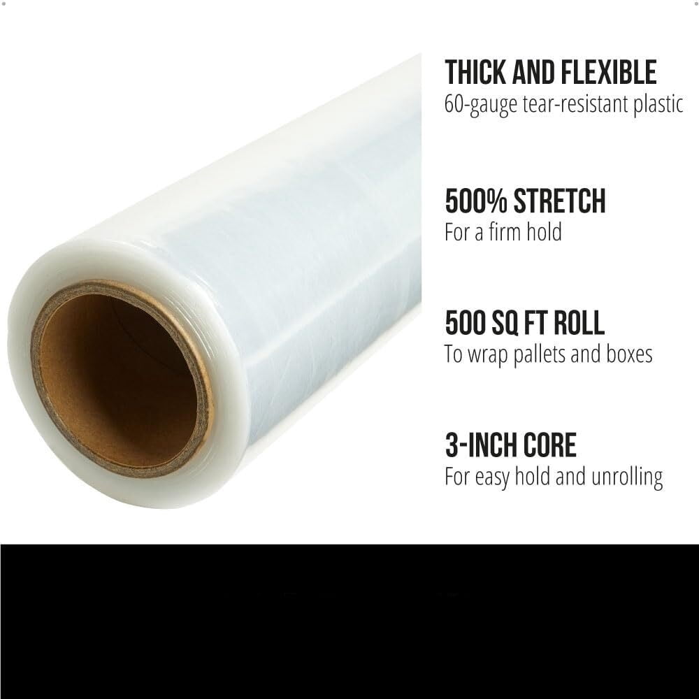 500% Stretch Film Heavy Duty Plastic, 500ft Shrink Wrap Roll 10 ...