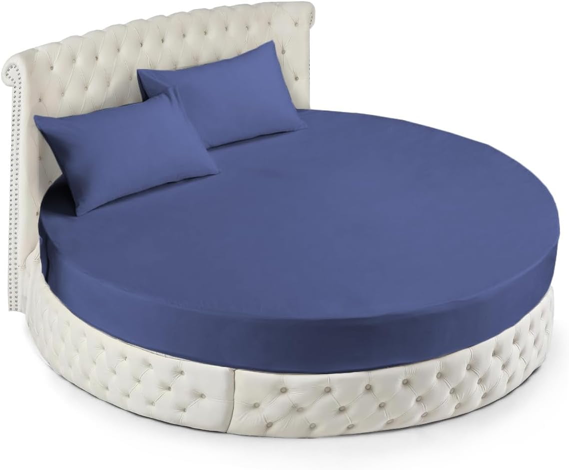 500-TC Egyptian Cotton Queen Round Bed Sheet Set – Fits 84" Diameter ...
