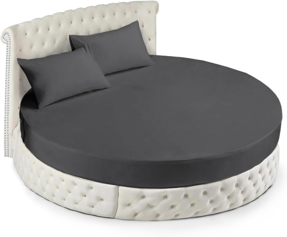 500-TC Egyptian Cotton Queen Round Bed Sheet Set – Fits 84" Diameter ...